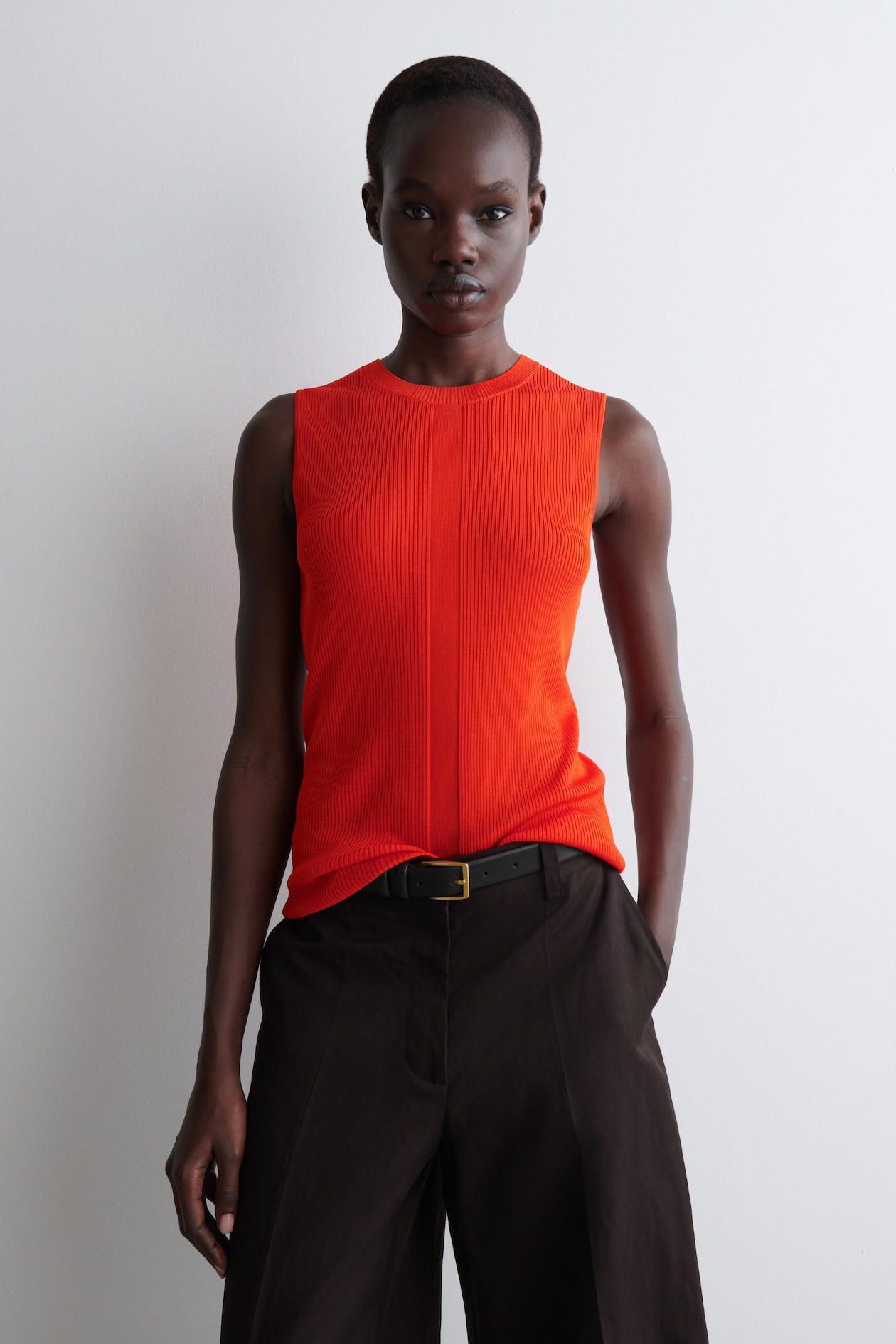 RIBBED-KNIT TANK TOP - ORANGE | COS