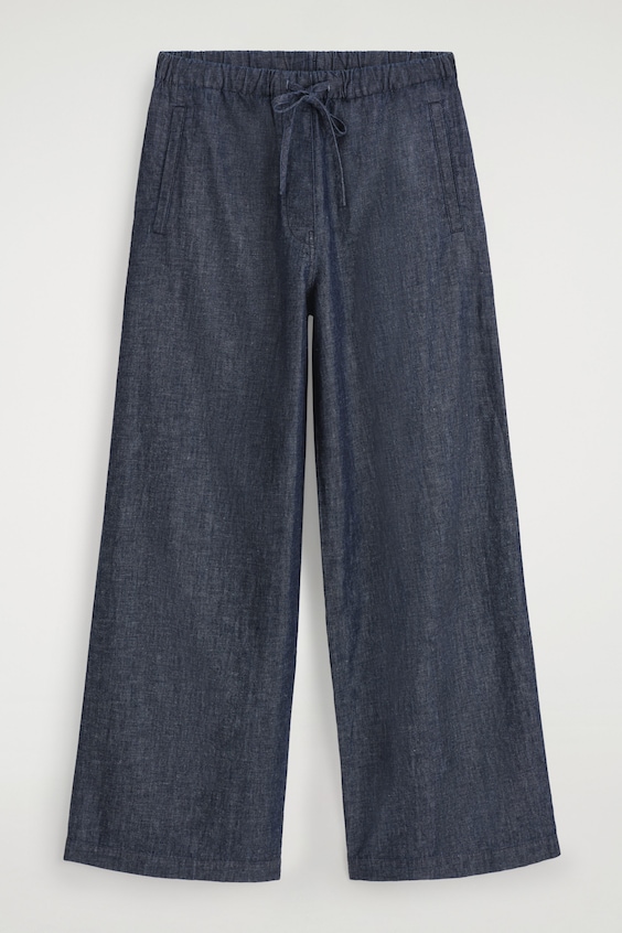 DENIM WIDE-LEG DRAWSTRING TROUSERS - INDIGO | COS