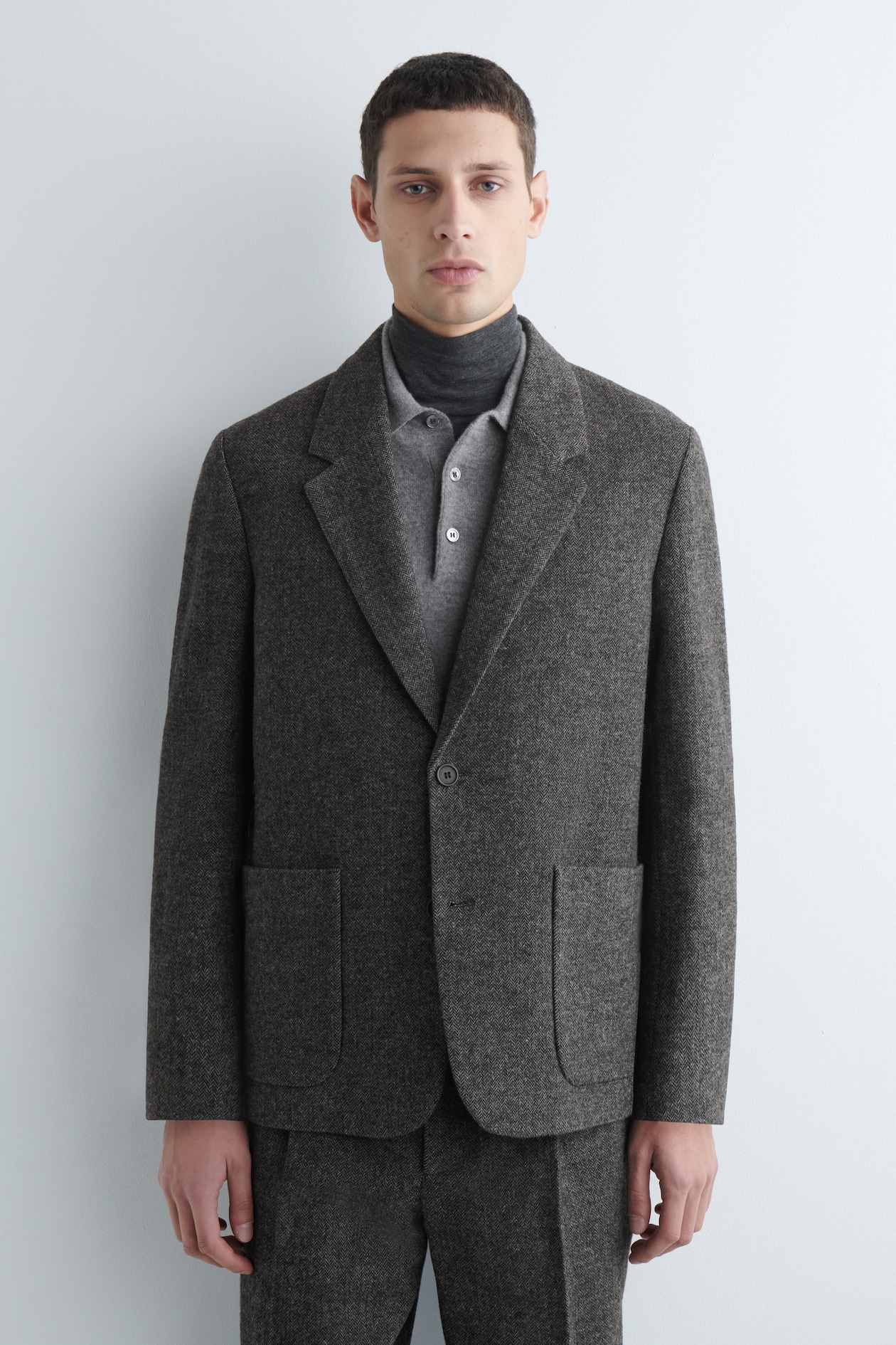 UNSTRUCTURED WOOL-HERRINGBONE BLAZER - DARK KHAKI | COS DK