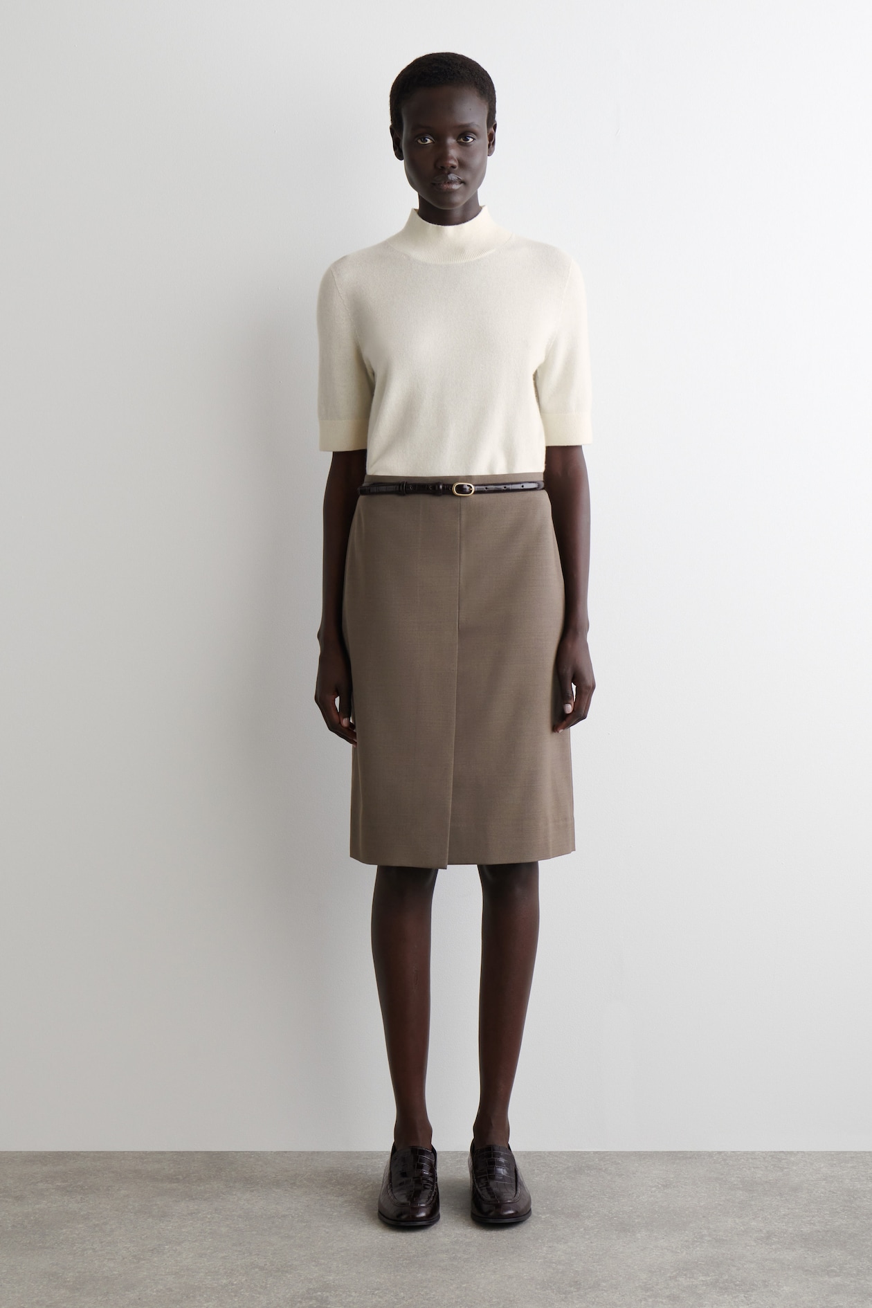 MERINO WOOL-BLEND PENCIL SKIRT - BROWN | COS