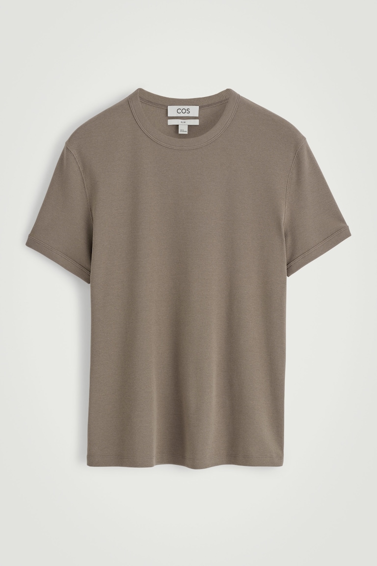 SLIM RIBBED COTTON T-SHIRT - DARK MOLE | COS AU