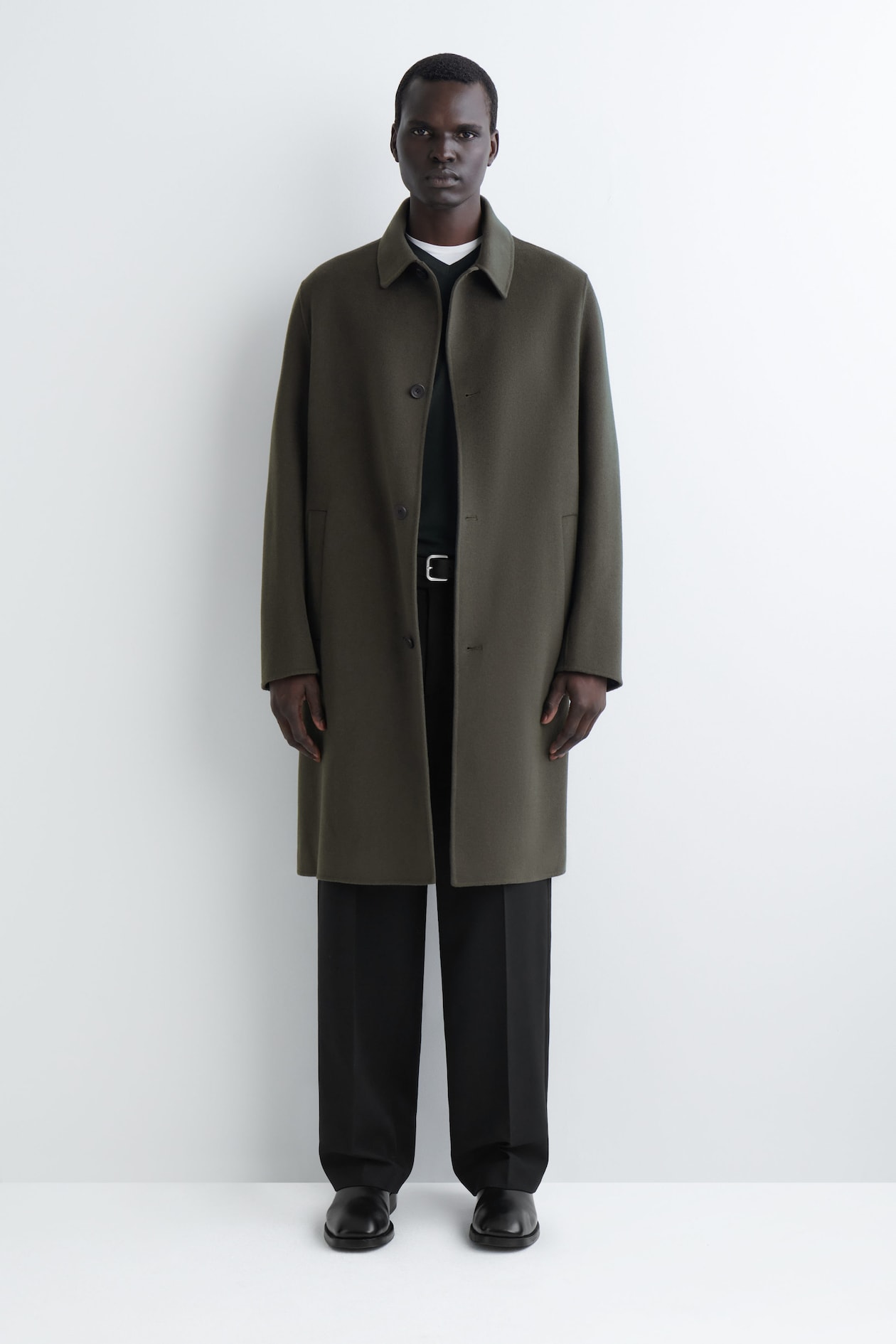 PARDESSUS LONG EN LAINE DOUBLE FACE - KAKI FONCÉ | COS FR