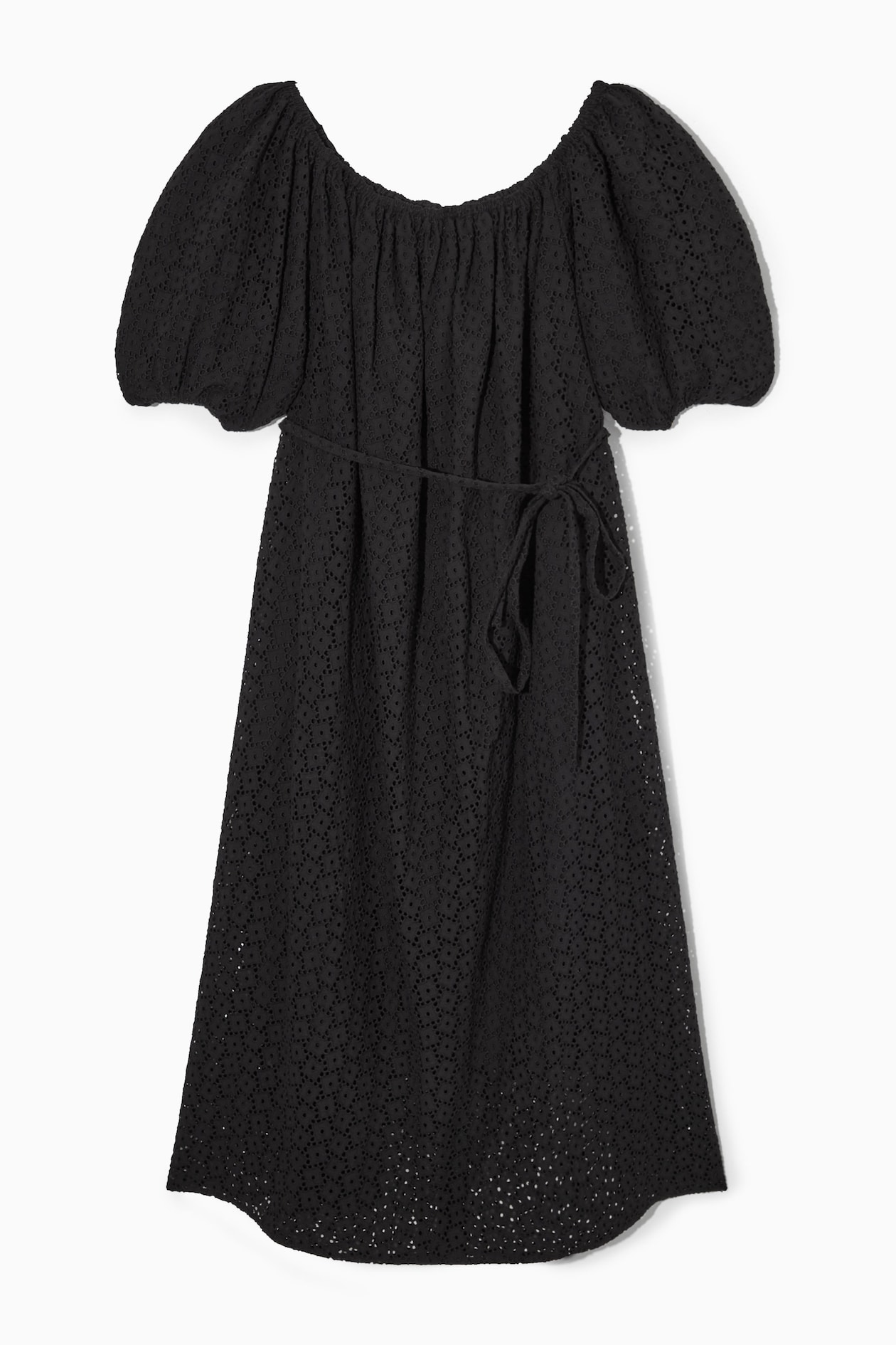 ROBE MIDI ÉPAULES DÉNUDÉES BRODERIE ANGLAISE - NOIR | COS