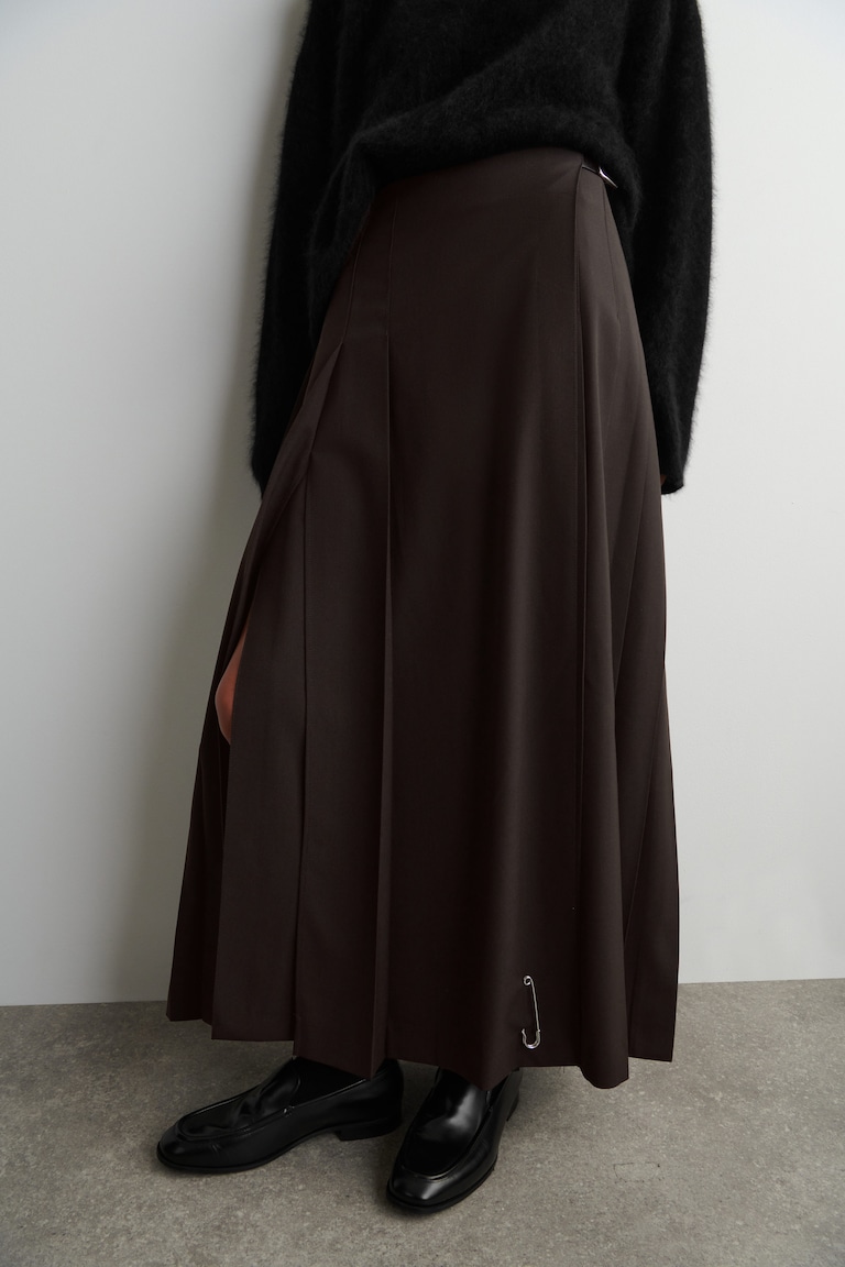 BELTED WOOL-BLEND MAXI KILT - DARK BROWN | COS