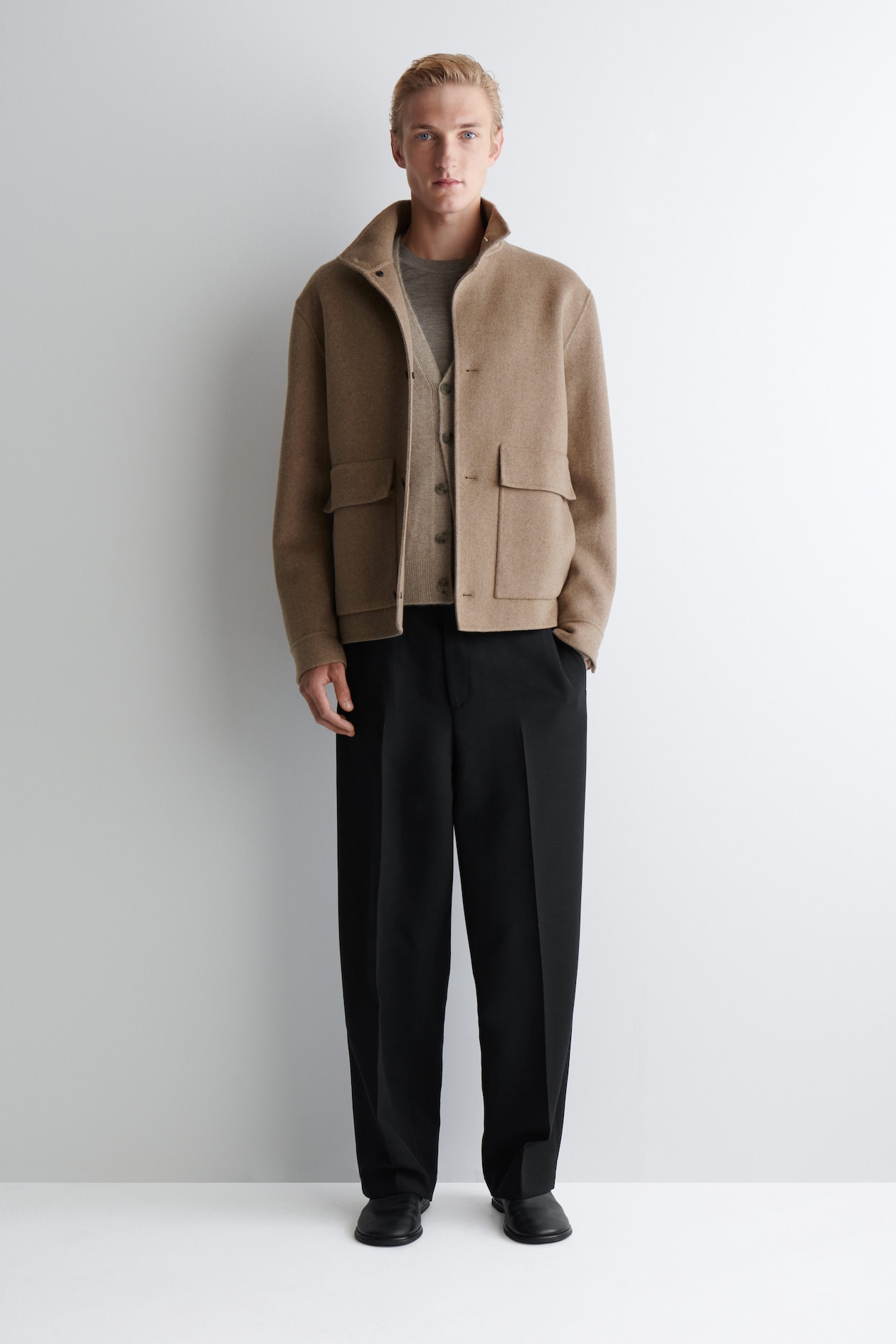 DOUBLE-FACED WOOL FUNNEL NECK JACKET - CAMEL | COS