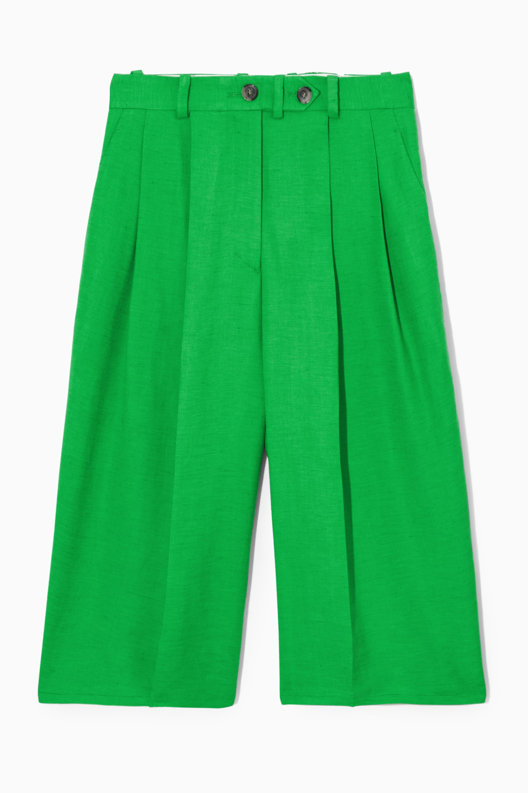 Women's BRIGHT GREEN TAILORED LINEN-BLEND BERMUDA SHORTS | H&M GB