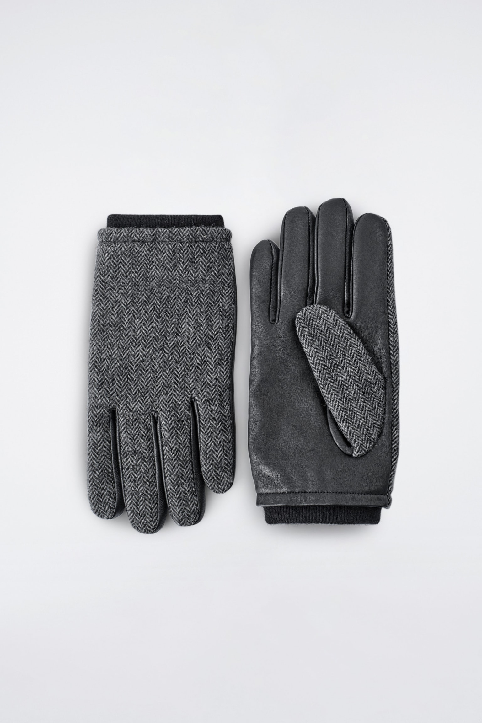 CASHMERE-LINED LEATHER GLOVES - GREY / HERRINGBONE | COS