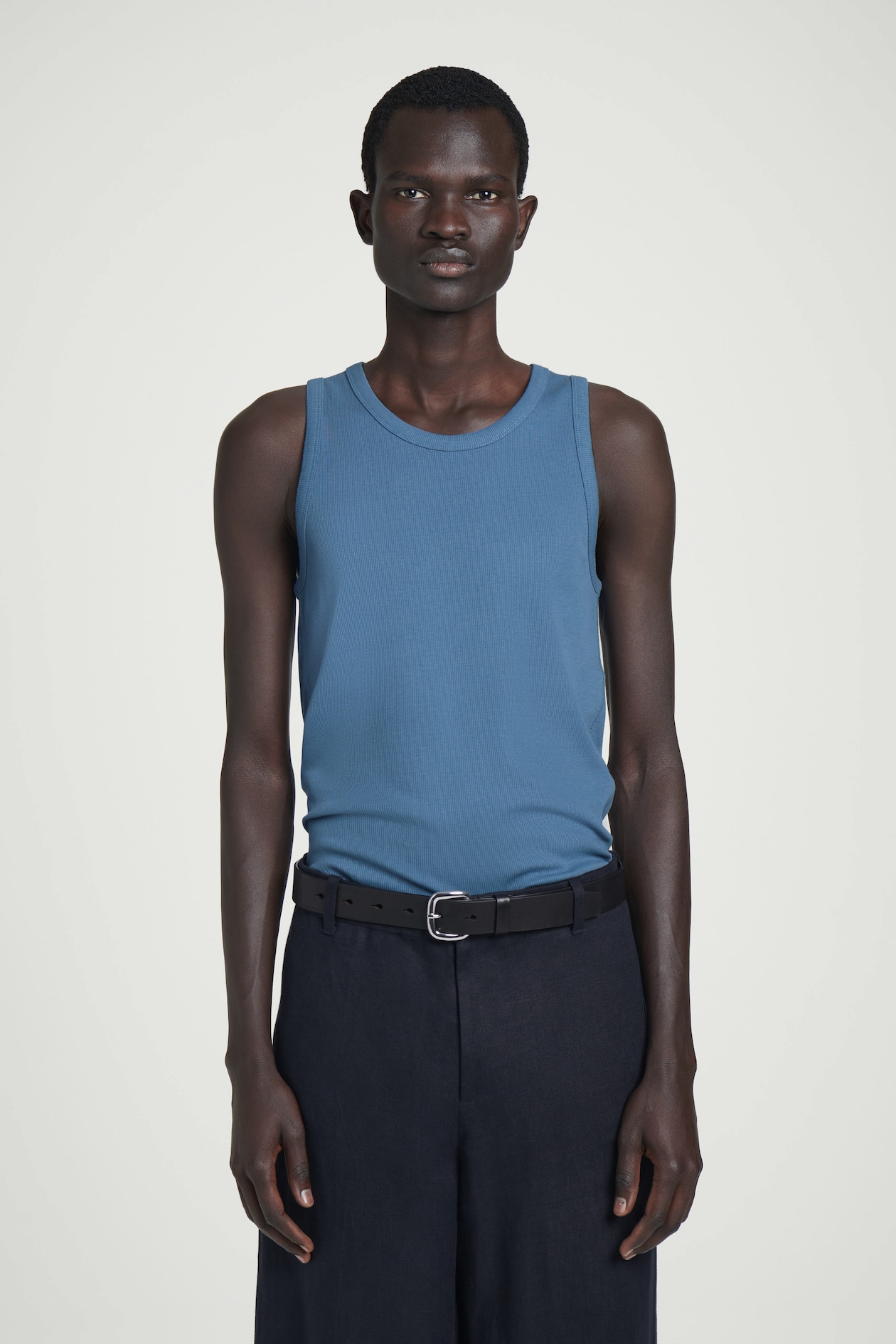 SLIM RIBBED COTTON TANK TOP - BLUE | COS