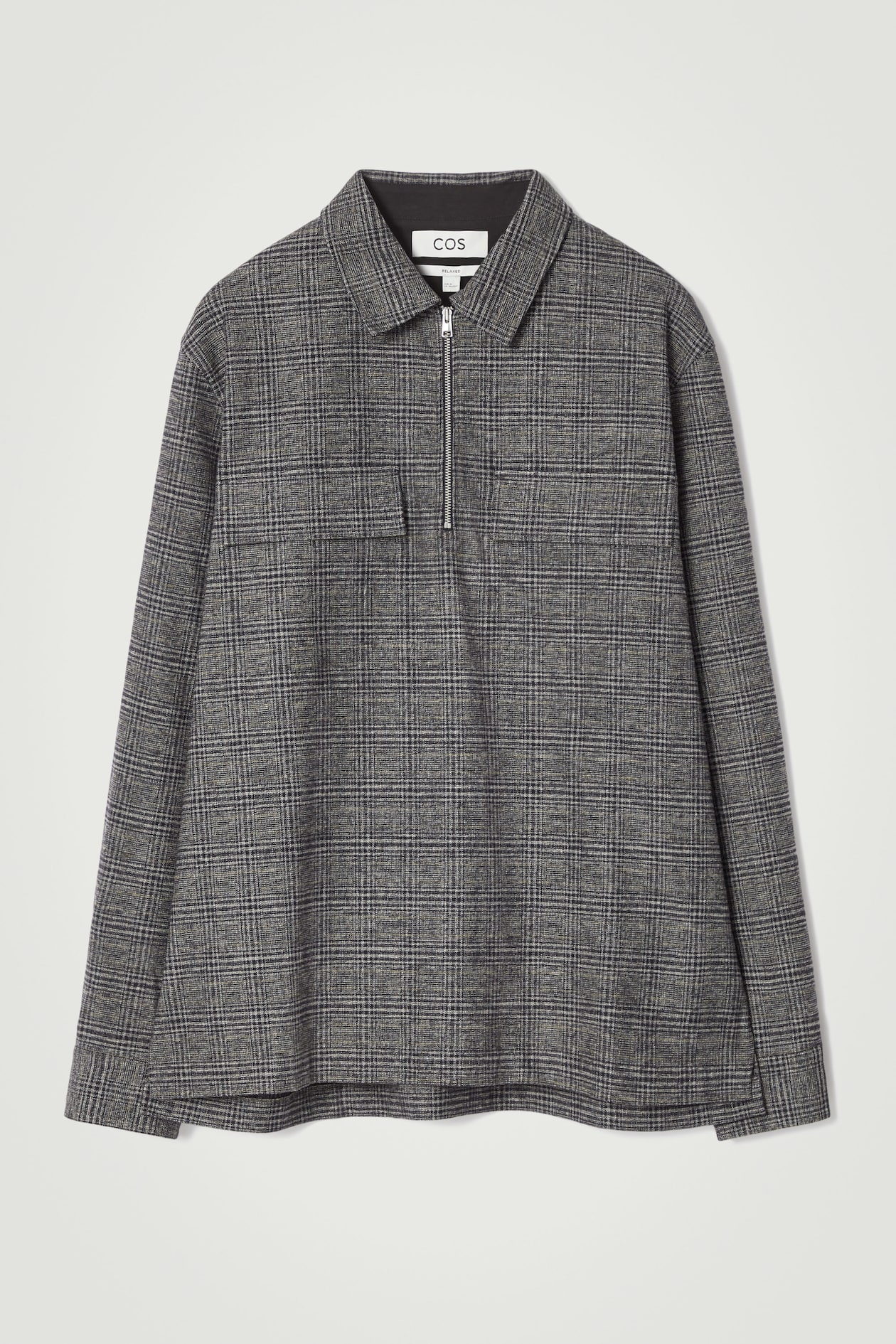 RELAXED CHECKED COTTON HALF-ZIP SHIRT - BLACK / CHECKED | COS