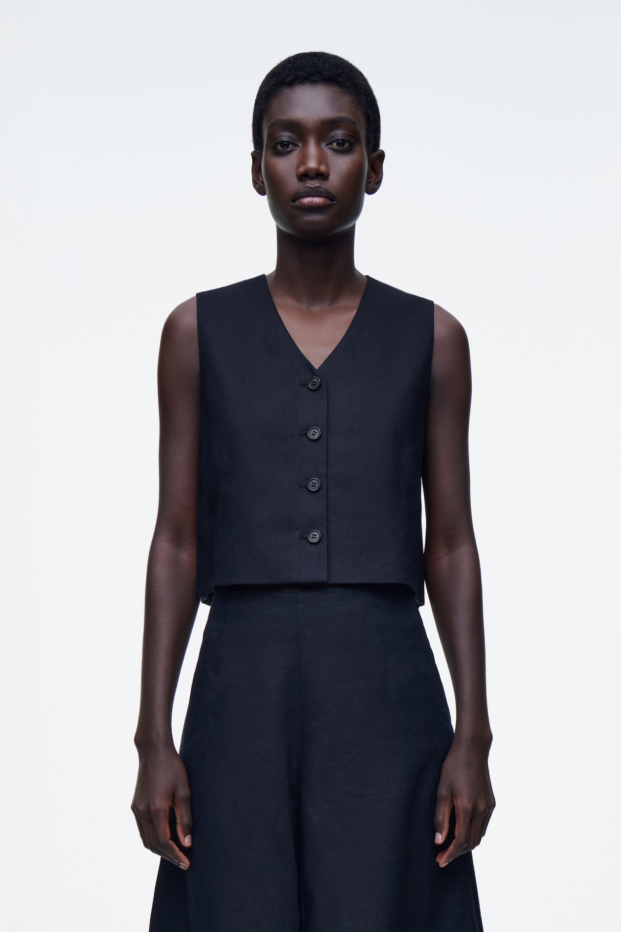 CROPPED LINEN WAISTCOAT - NAVY | COS