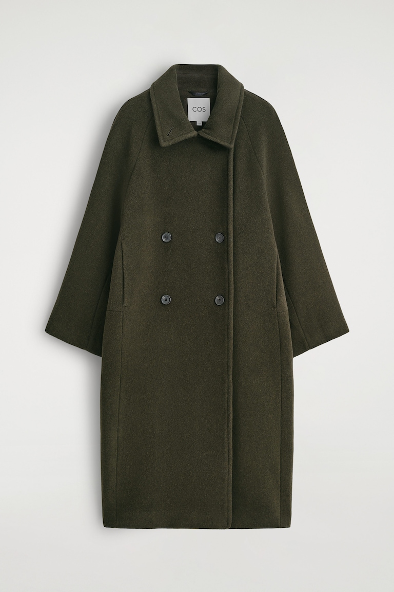 OVERSIZED DOUBLE-BREASTED WOOL LONG COAT - DARK GREEN | COS