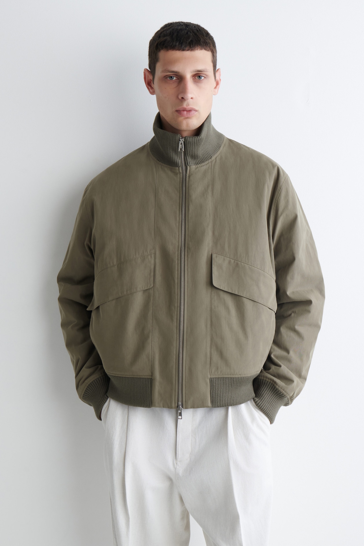 PADDED COTTON FLIGHT JACKET - STONE | COS