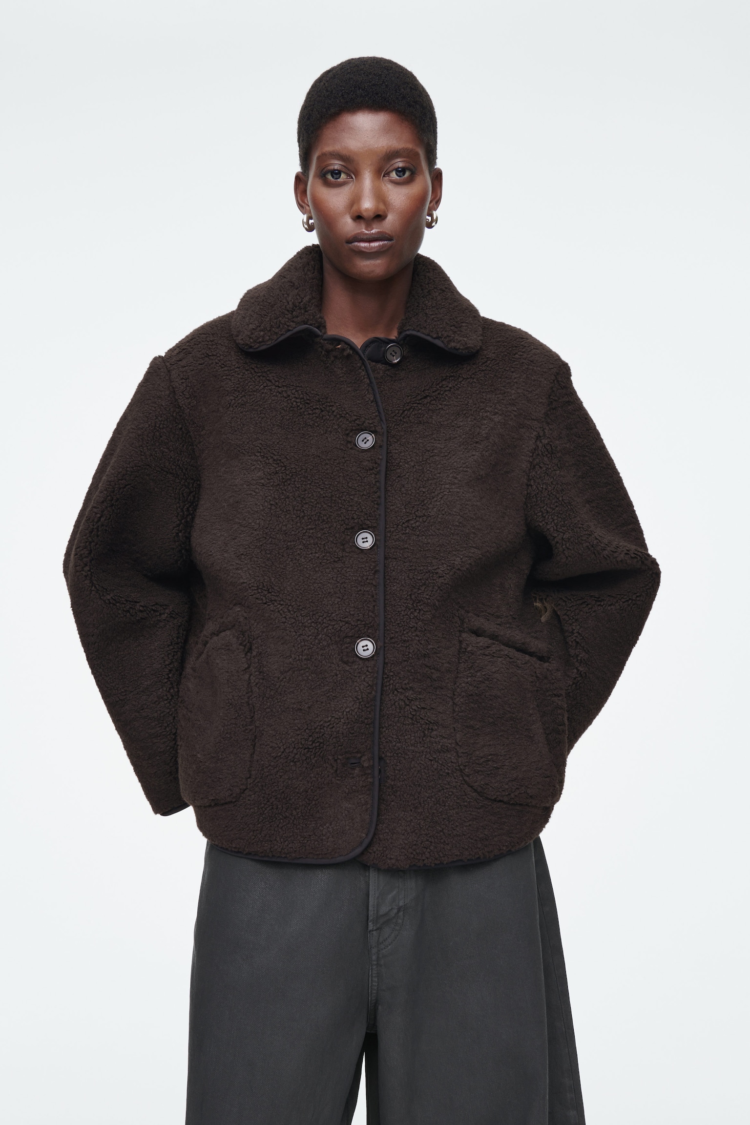 COLLARED TEDDY JACKET - DARK BROWN | COS