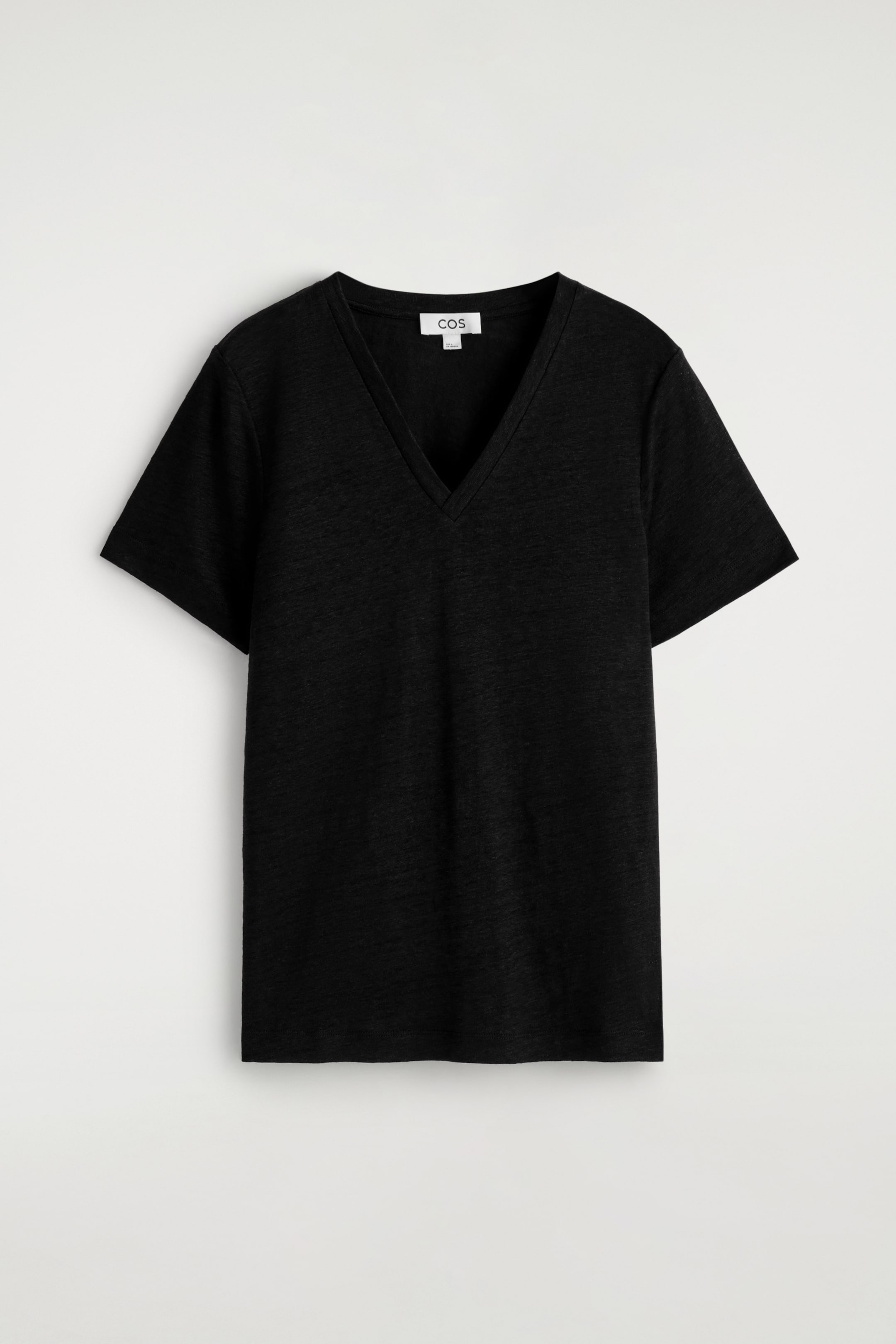 T-SHIRT IN LINO CON SCOLLO A V - NERO - DONNA | H&M IT