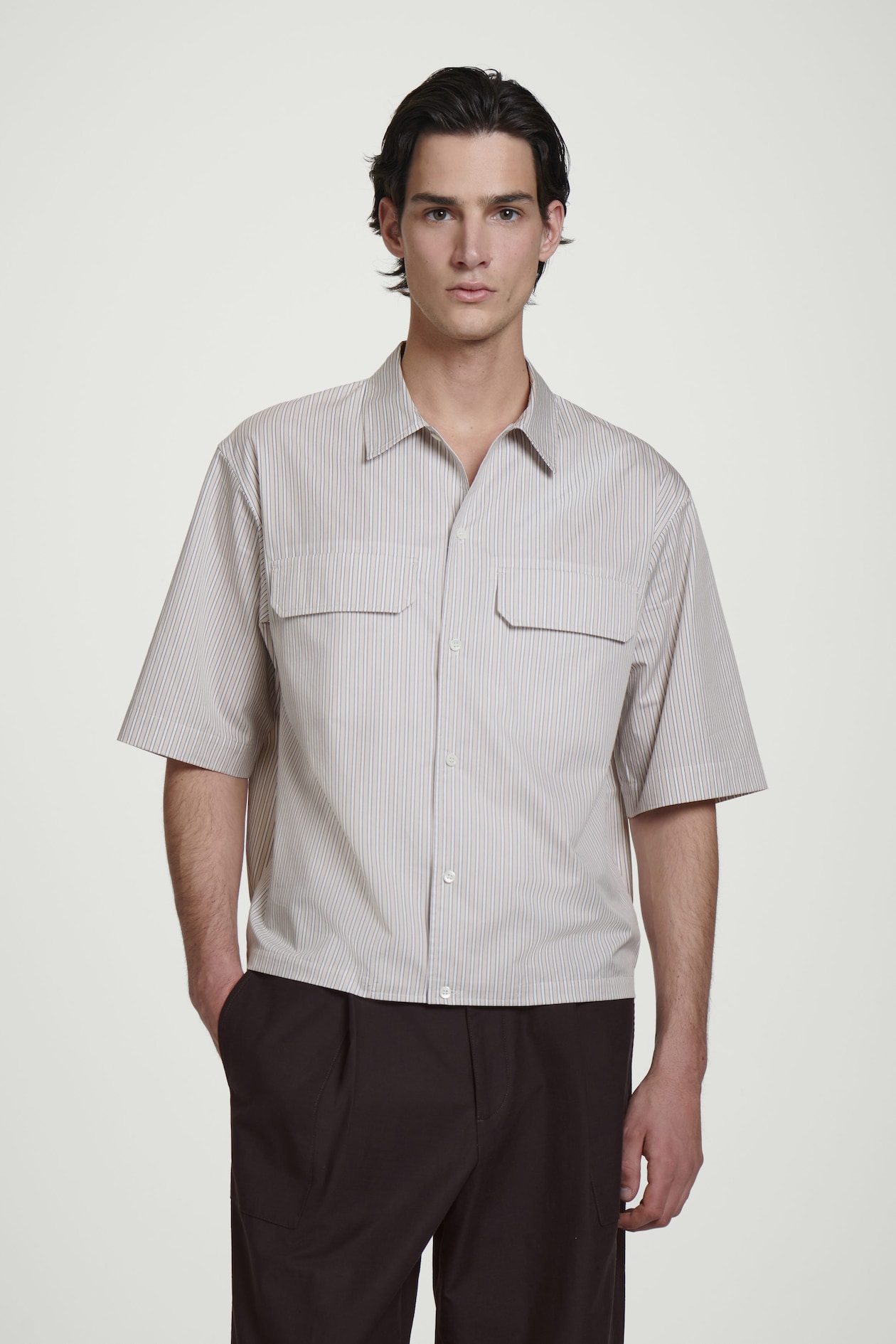 RELAXED FLAP-POCKET UTILITY SHIRT - MOLE / PINK / STRIPED | COS