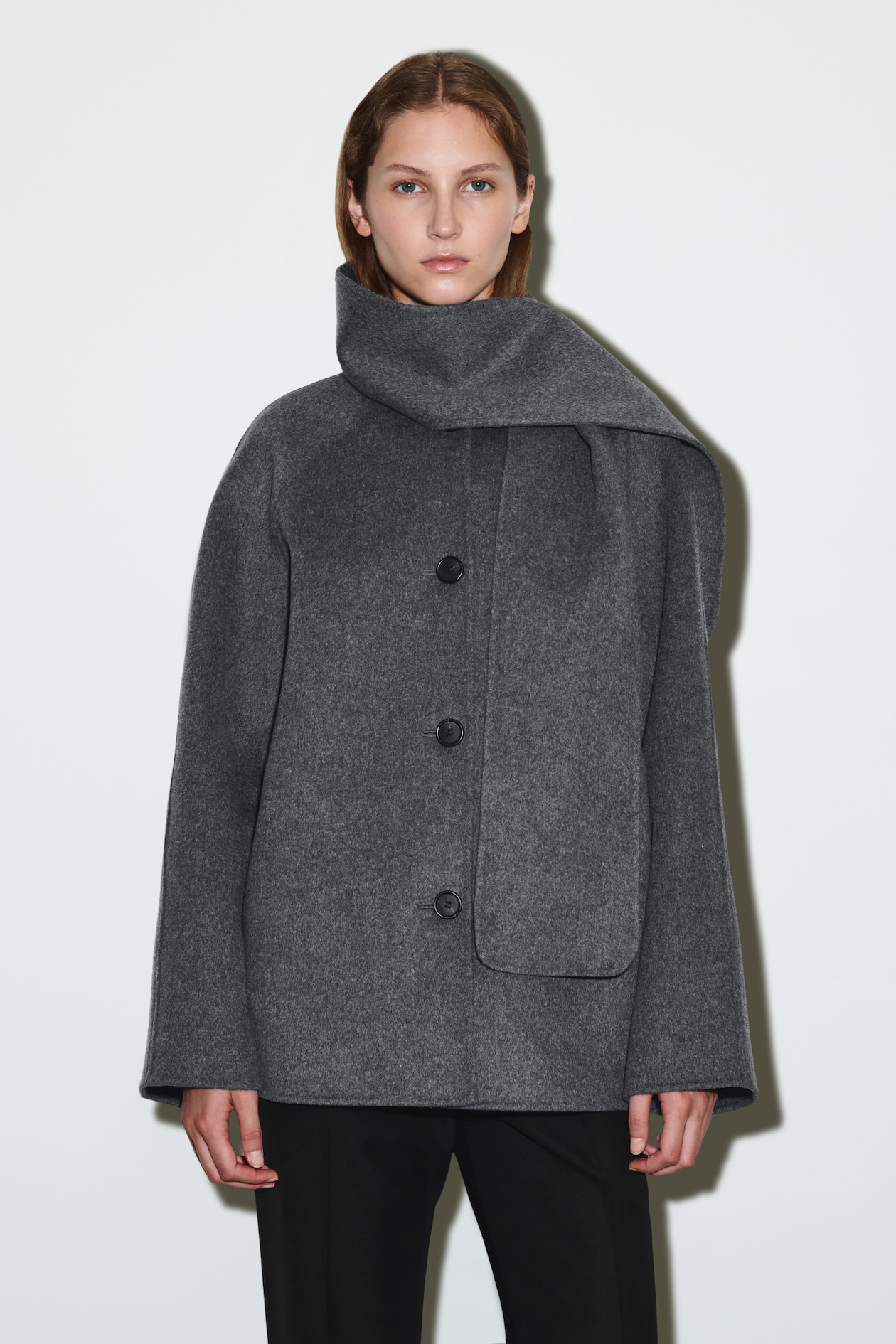 DOUBLE-FACED WOOL SCARF JACKET - GREY | COS