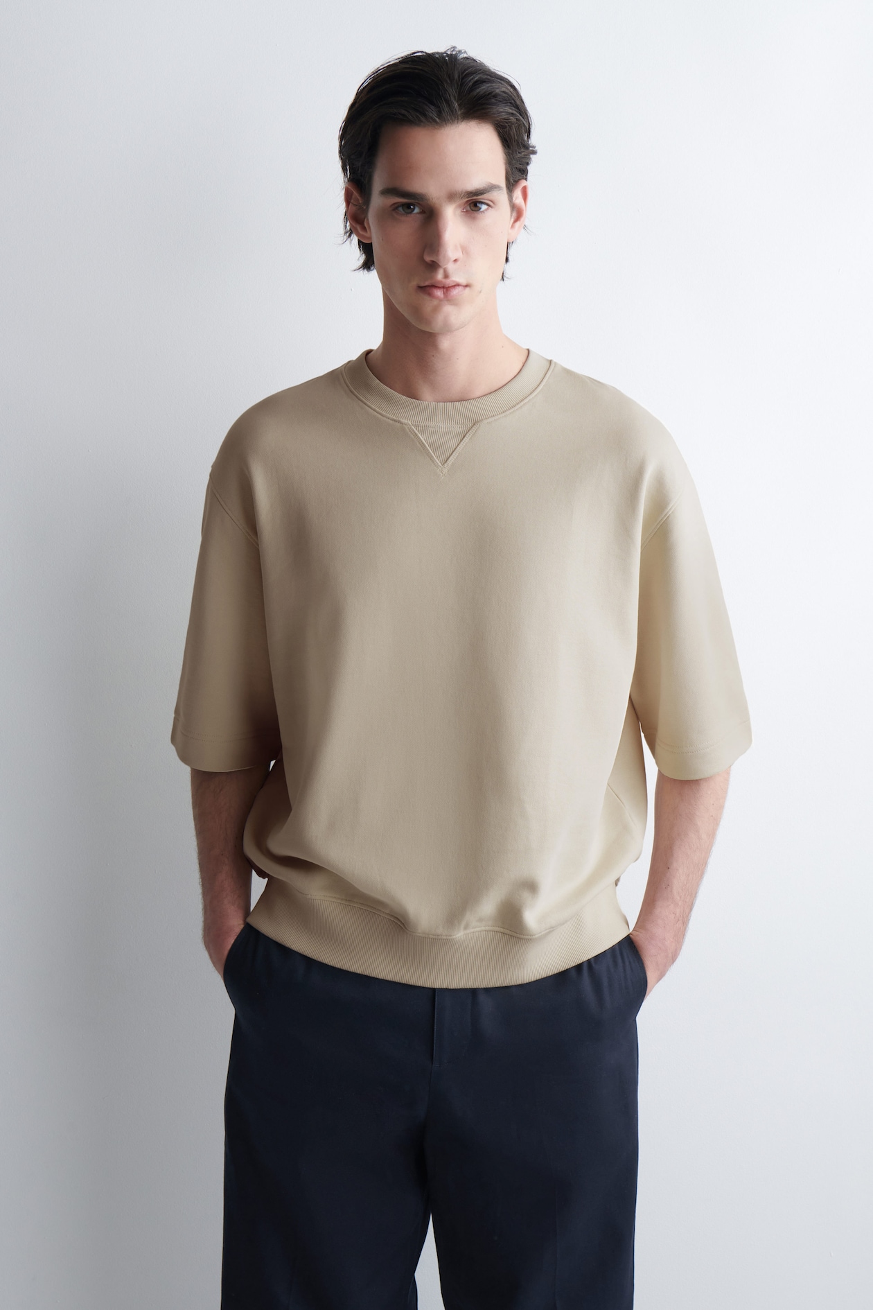 SWEAT OVERSIZE À MANCHES COURTES EN COTON - BEIGE CLAIR | COS FR