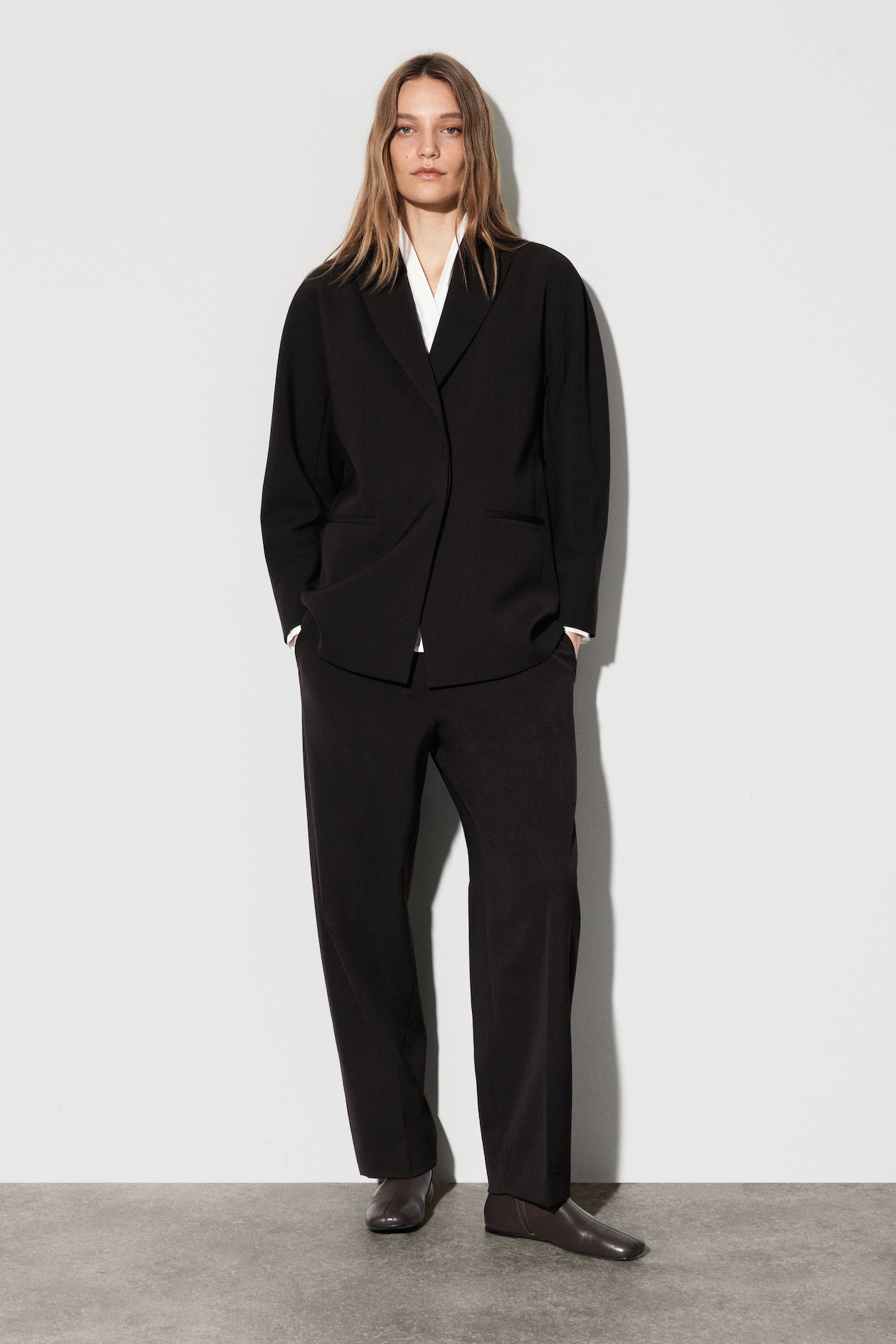 SHAWL-COLLAR WOOL-BLEND BLAZER - DARK BROWN | COS