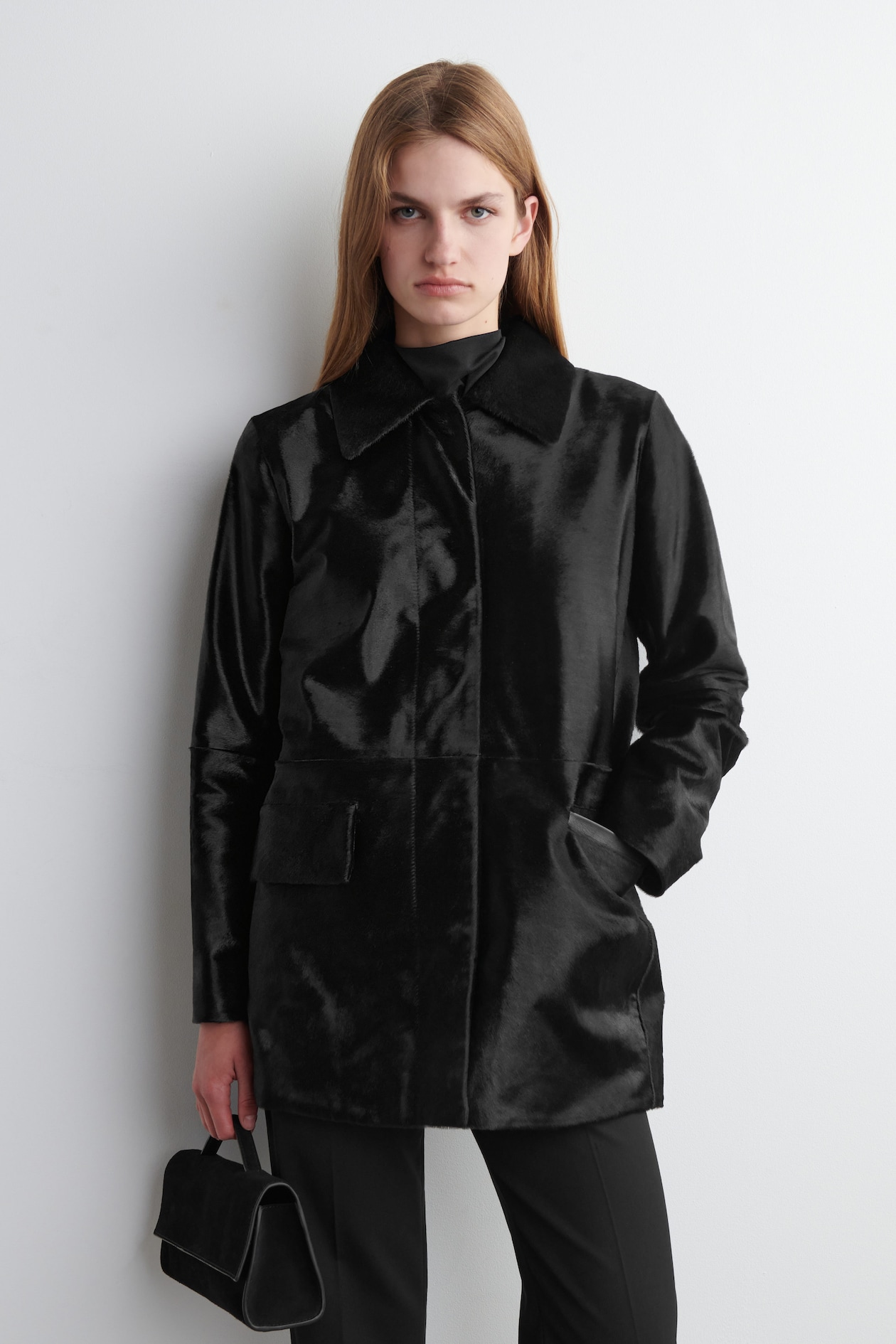 PONY HAIR-EFFECT LEATHER JACKET - BLACK | COS CH