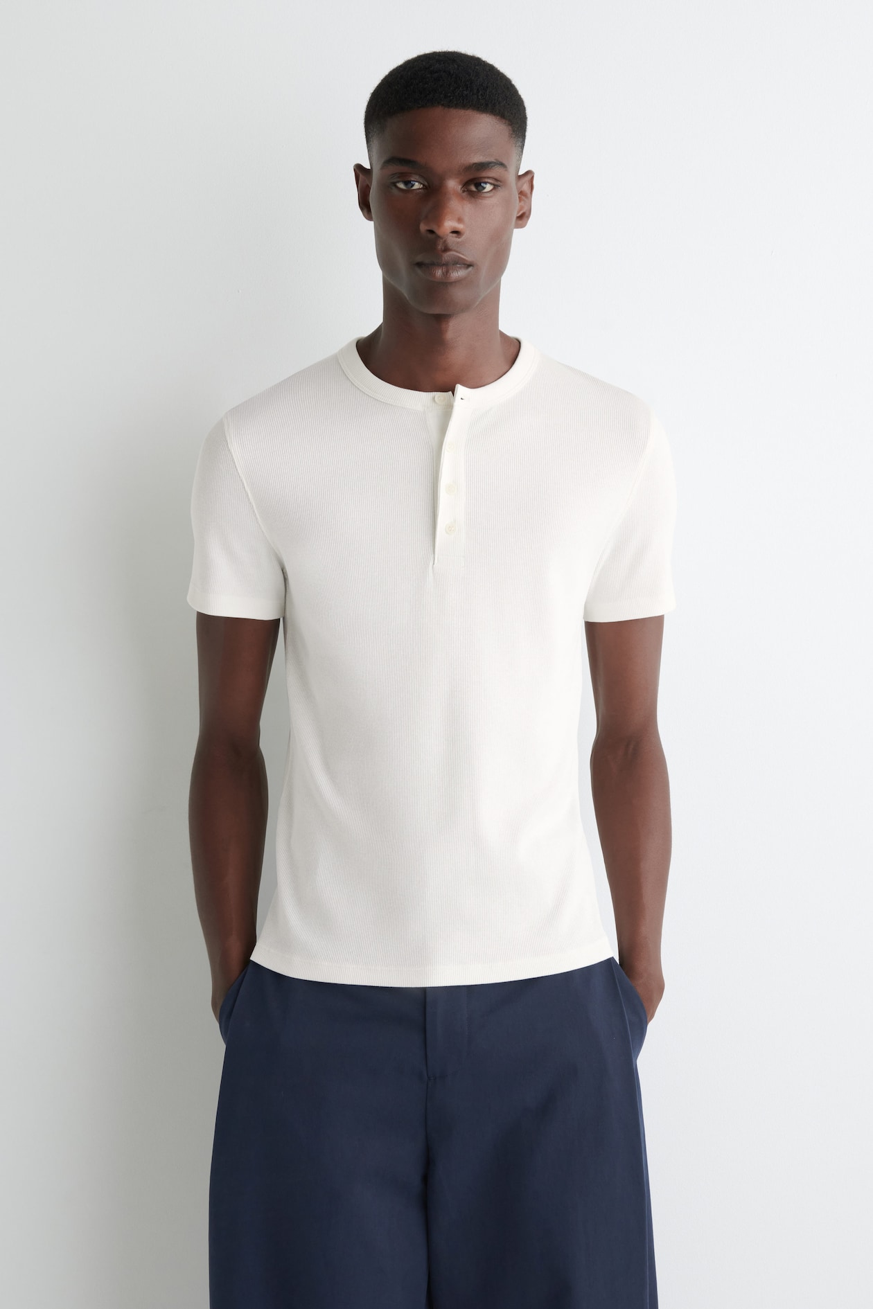 SLIM-FIT RIBBED HENLEY T-SHIRT - WHITE | COS
