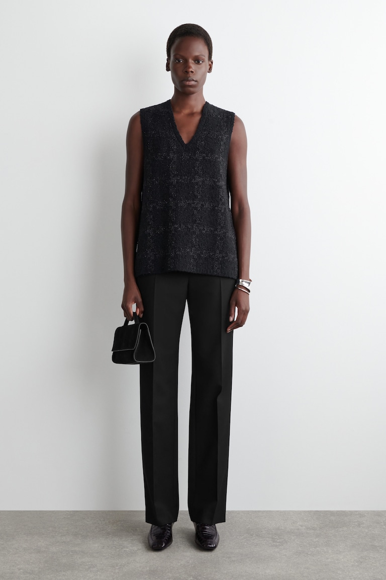 SPARKLY BOUCLÉ-KNIT VEST - BLACK / CHECKED | COS
