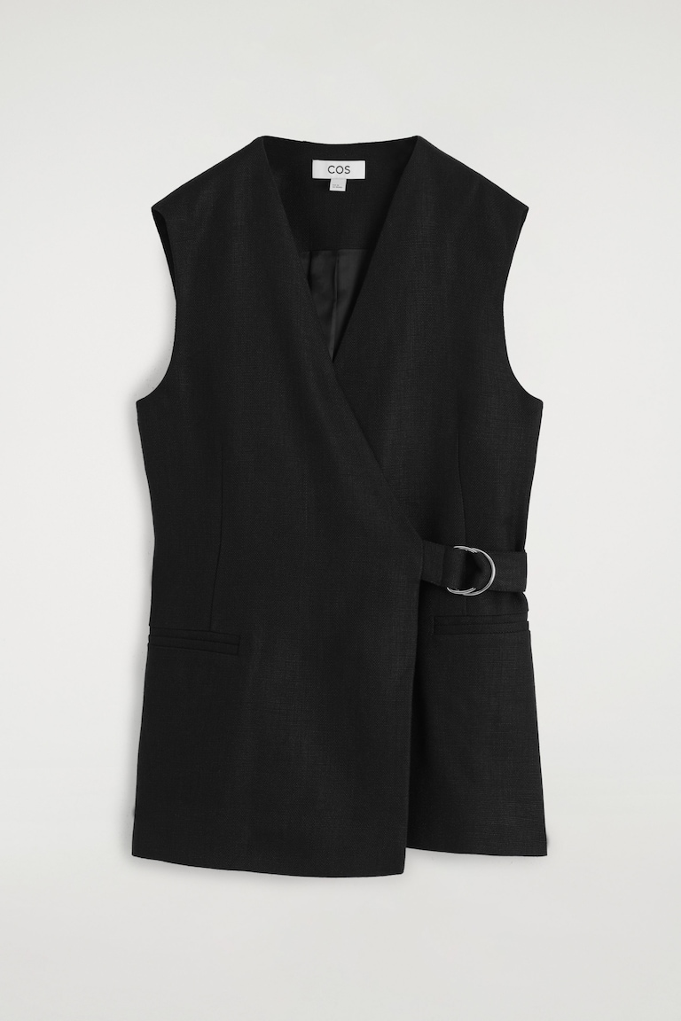 BELTED WRAP-FRONT WAISTCOAT - BLACK | COS