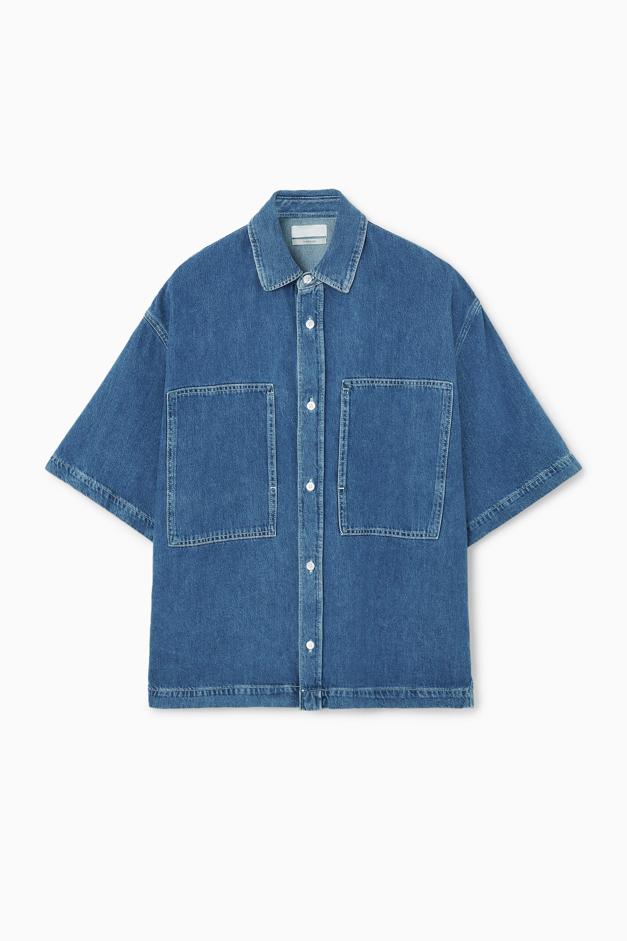 OVERSIZED SHORT-SLEEVED DENIM SHIRT - MID-BLUE | COS