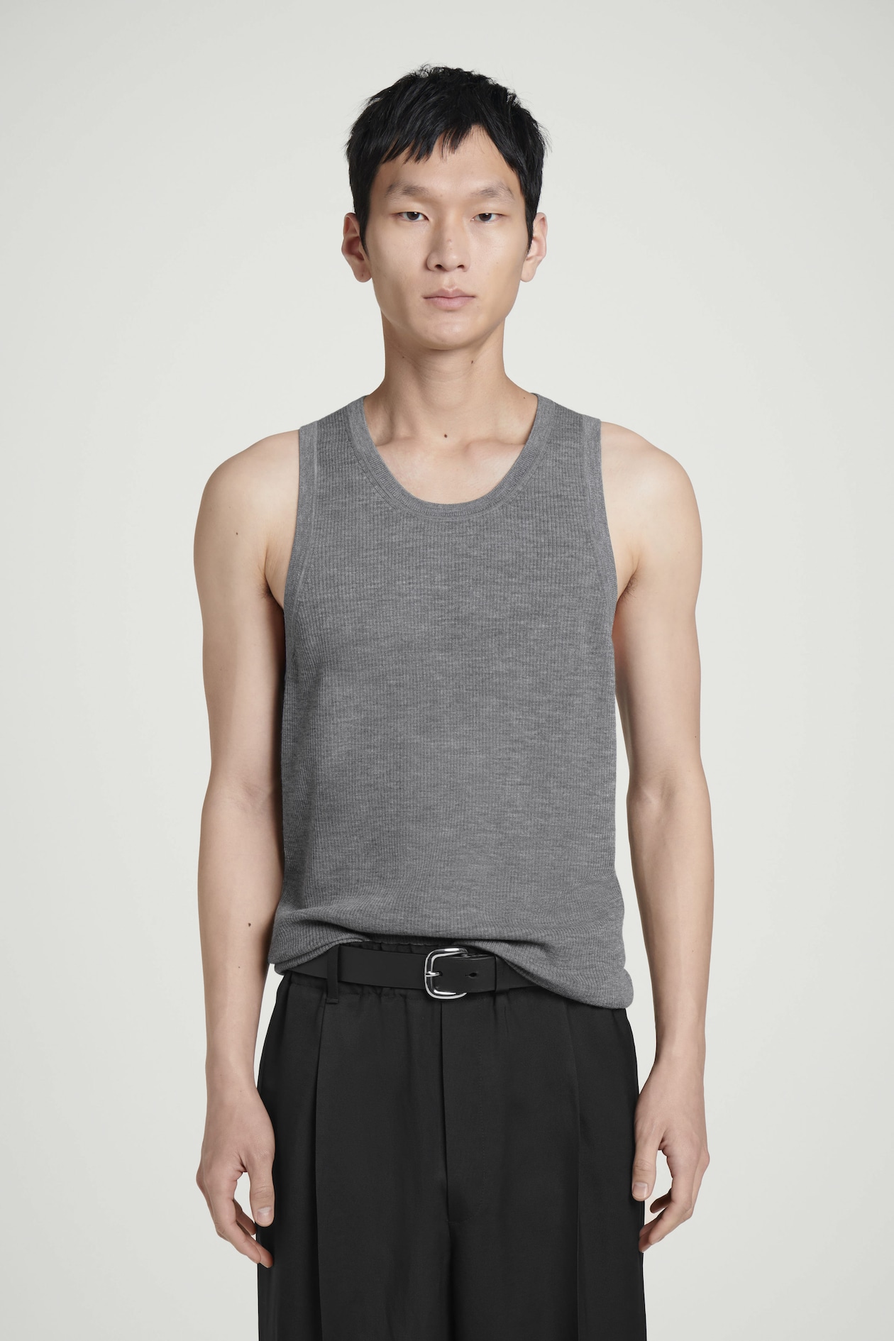 RIBBED MERINO WOOL KNITTED TANK TOP - GREY MÉLANGE | COS