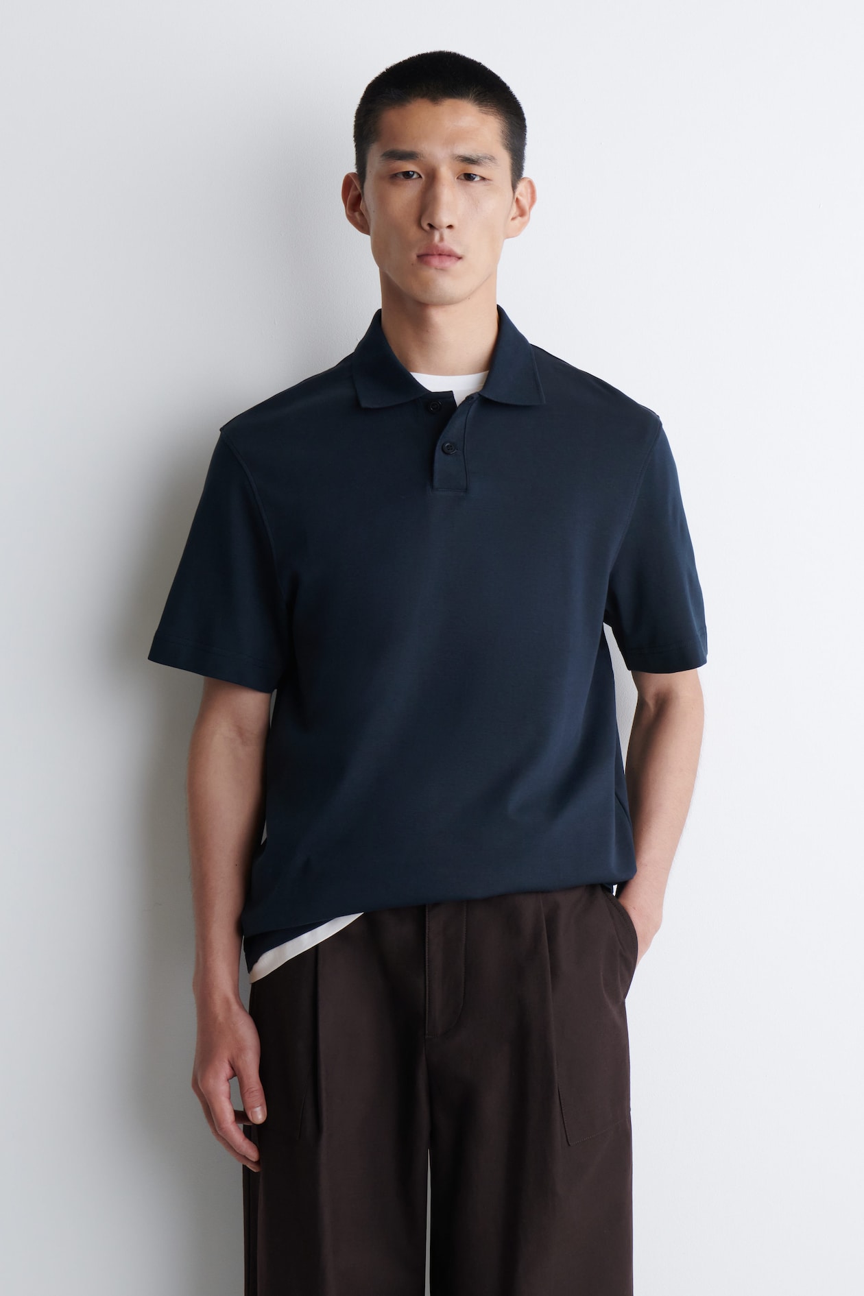 INTERLOCK COTTON POLO SHIRT - NAVY | COS