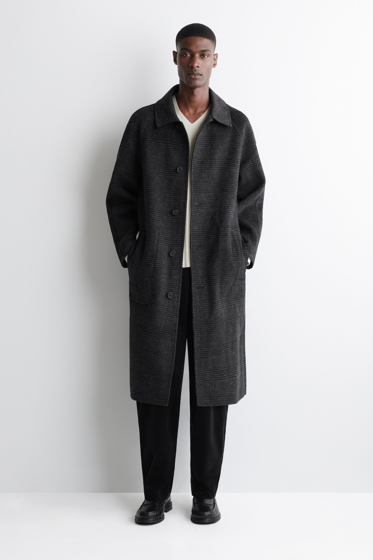 REVERSIBLE CHECKED / HERRINGBONE WOOL COAT - GREY / CHECKED ...