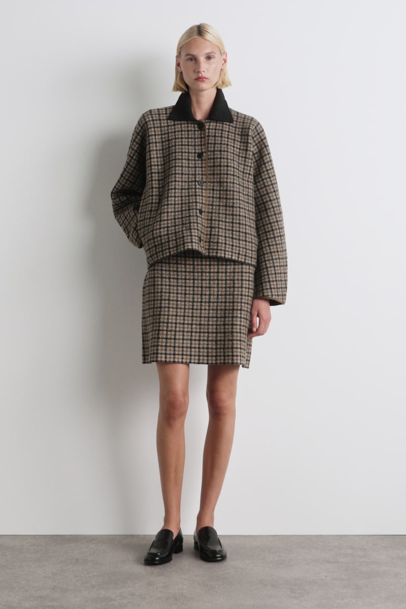 MERINO WOOL MINI SKIRT - BEIGE / CHECKED | COS GB