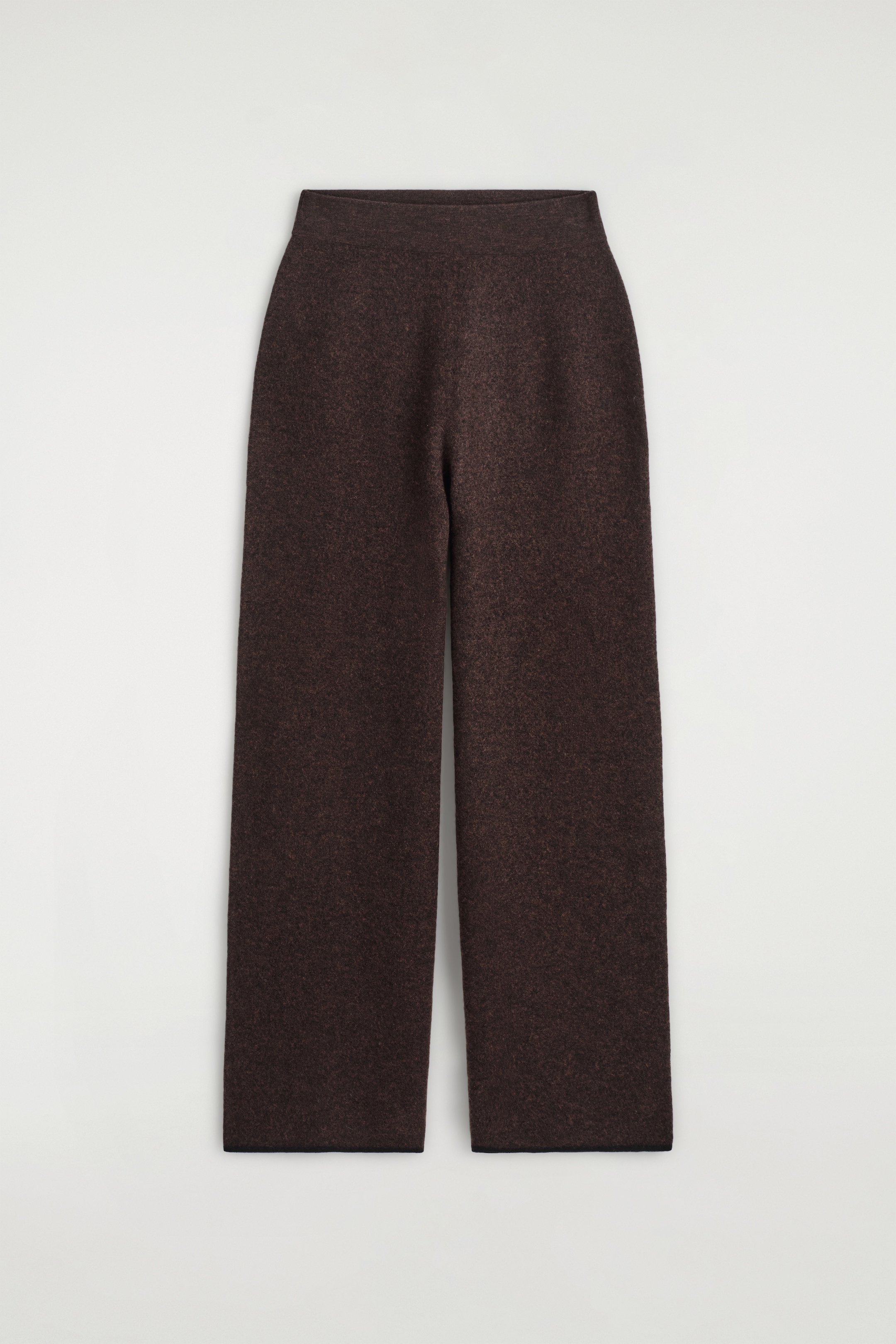 Calças de perna larga em lã merino batida - castanho mesclado - SENHORA ...