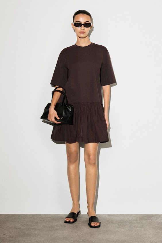 PANELLED DROPPED-WAIST MINI DRESS - DARK BROWN | COS US