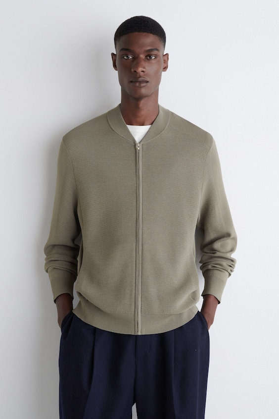 TEXTURED KNITTED BOMBER JACKET - MUSHROOM | COS