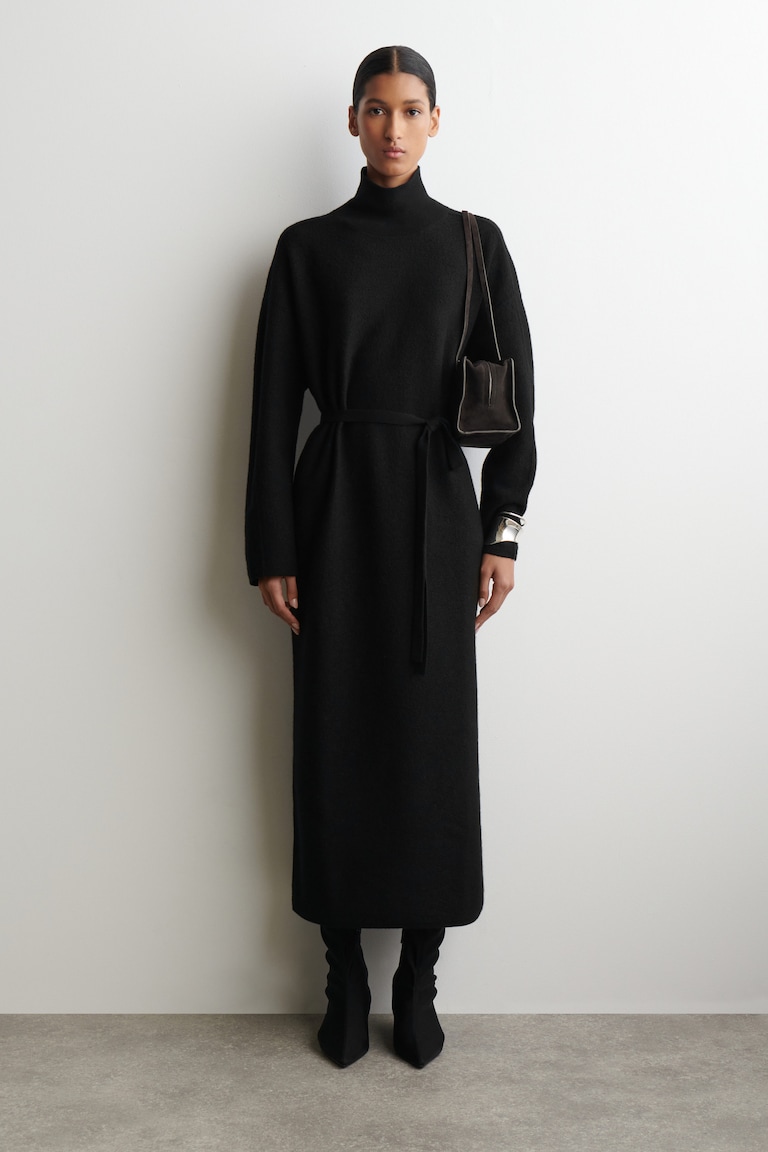 BOILED-WOOL FUNNEL-NECK DRESS - BLACK | COS GB
