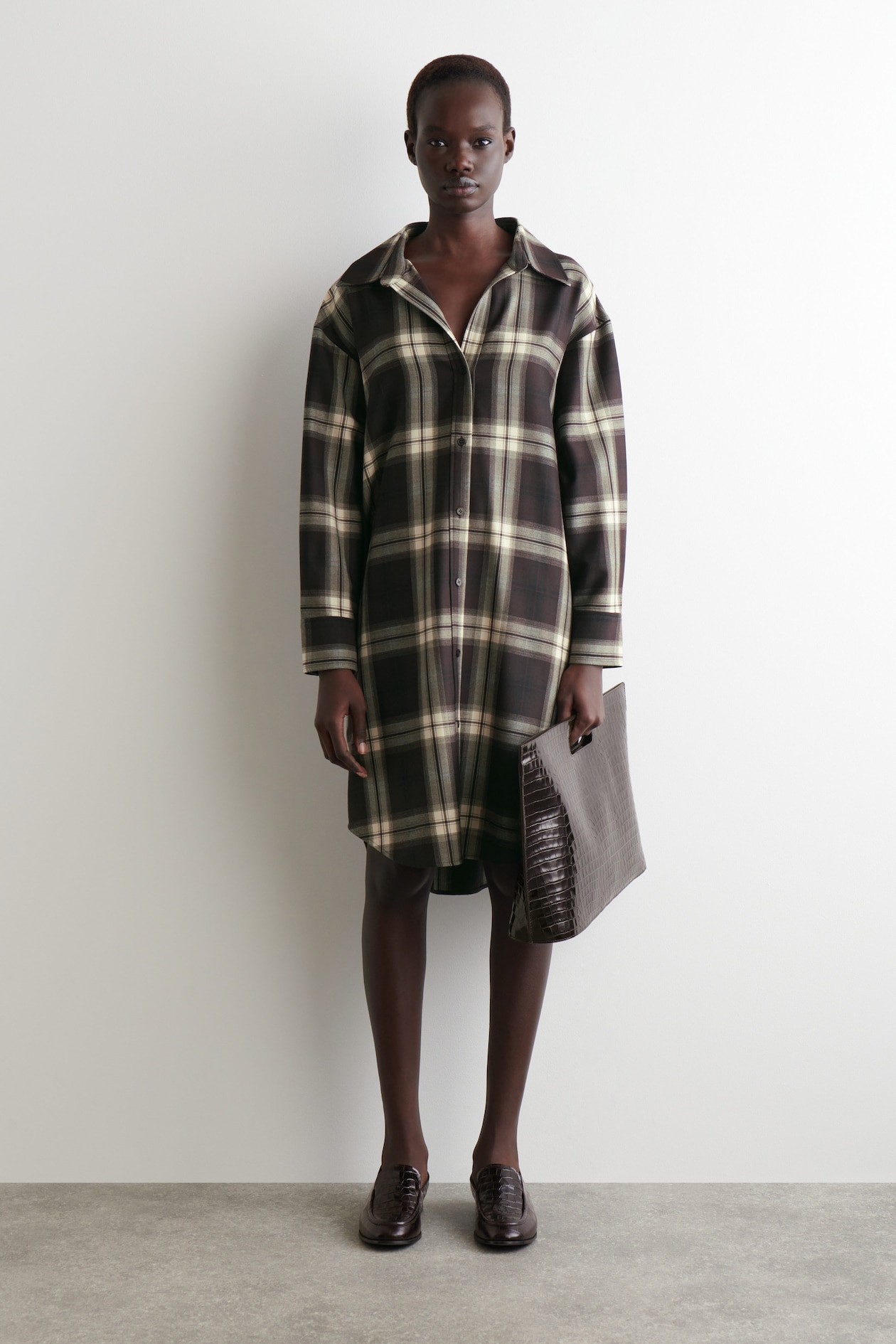CHECKED OPEN-COLLAR SHIRT DRESS - BURGUNDY / CHECKED | COS