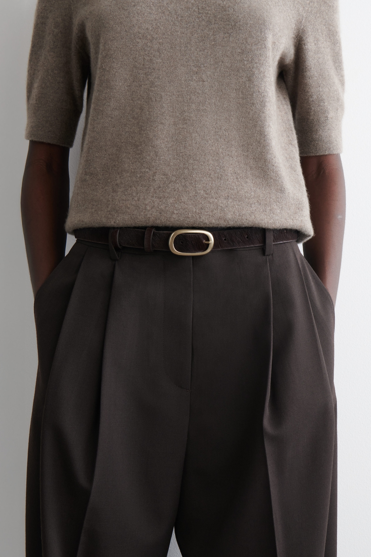 OVAL-BUCKLE PONY-HAIR LEATHER BELT - BROWN | COS