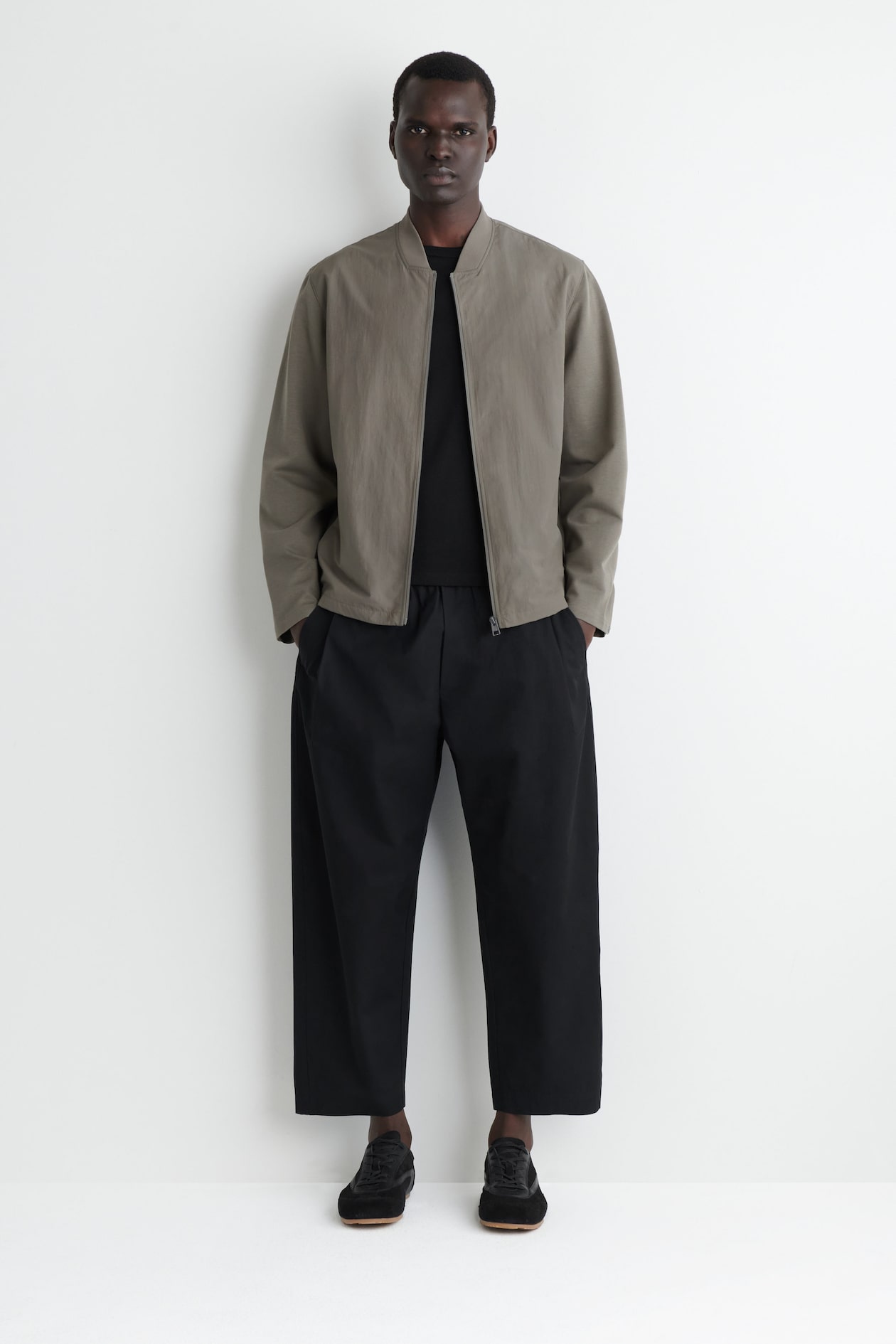 NYLON-PANELED BOMBER JACKET - GRAY-BROWN | COS