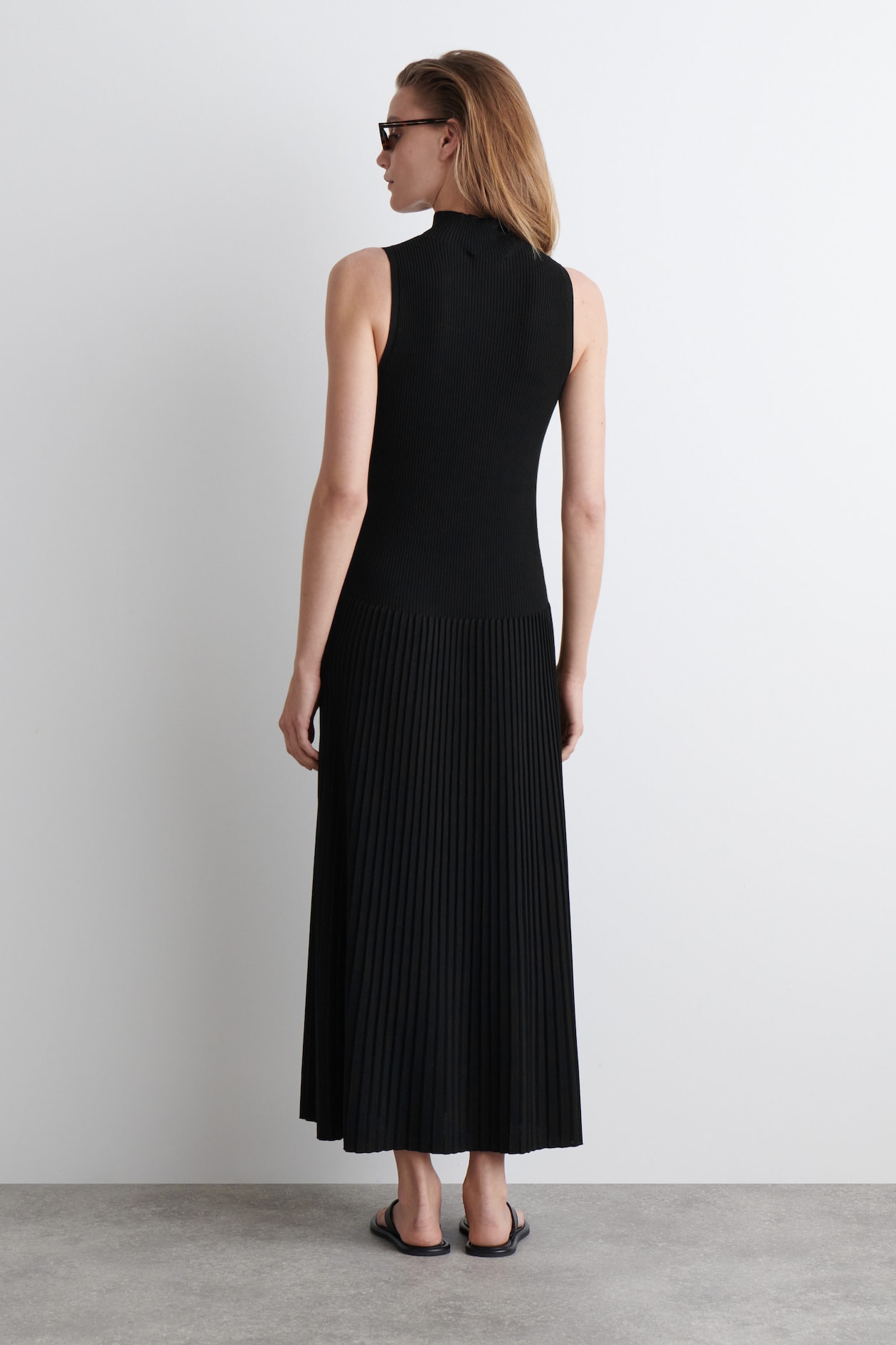 PLEATED HIGH-NECK MAXI DRESS - BLACK | COS