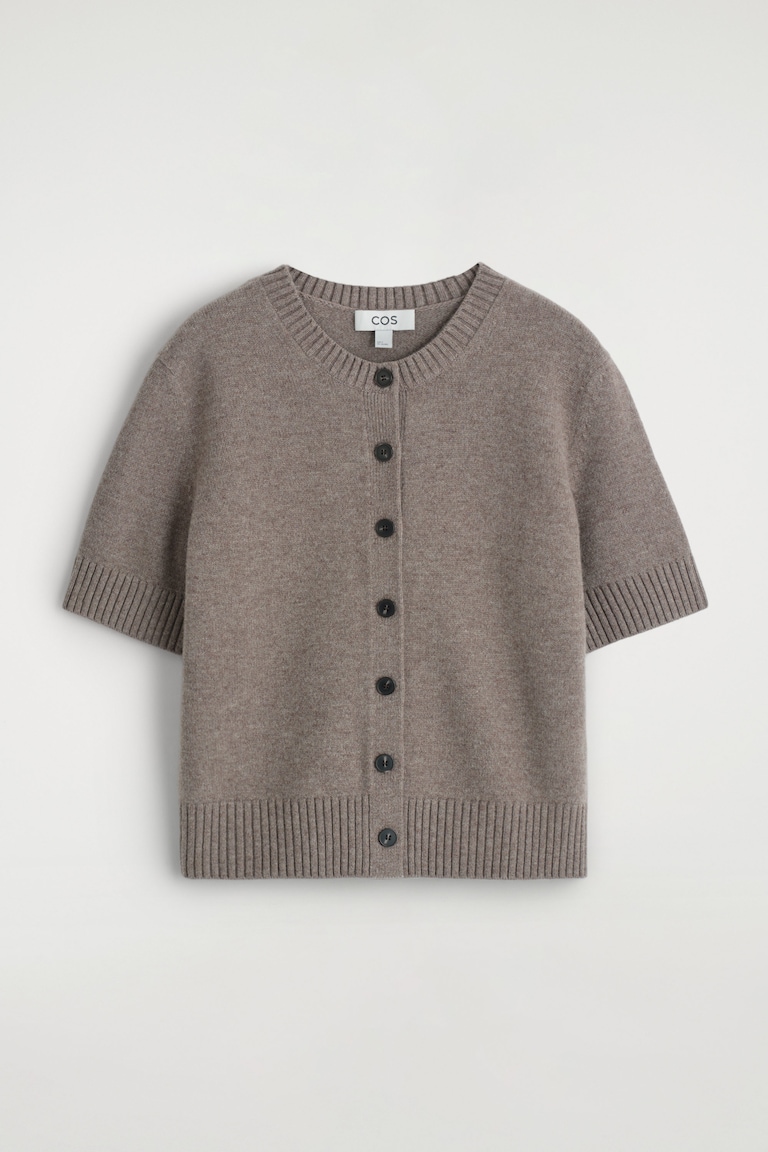 MERINO WOOL SHORT-SLEVELED CARDIGAN - MOLE | COS