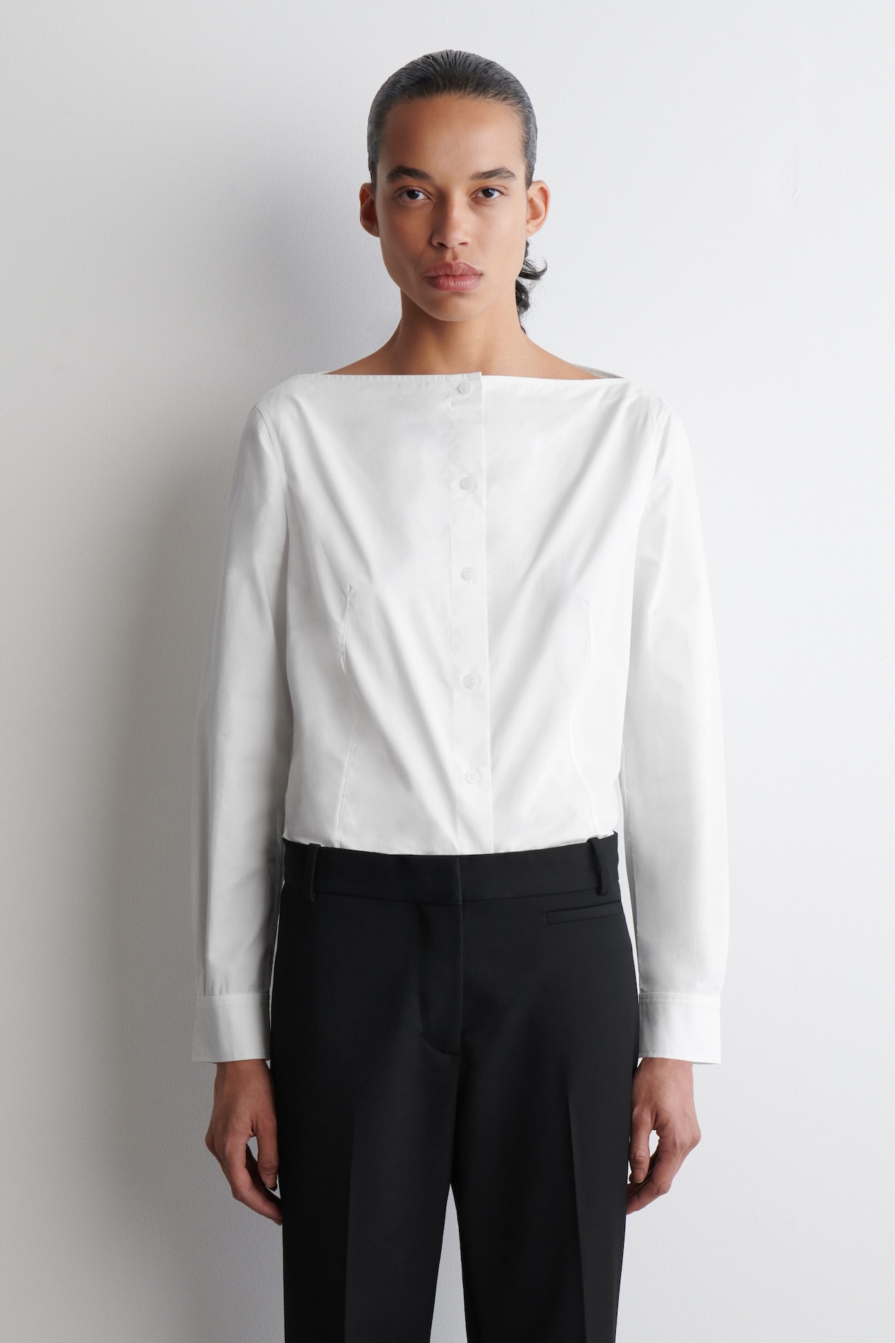 BOAT-NECK COTTON SHIRT - WHITE | COS GB