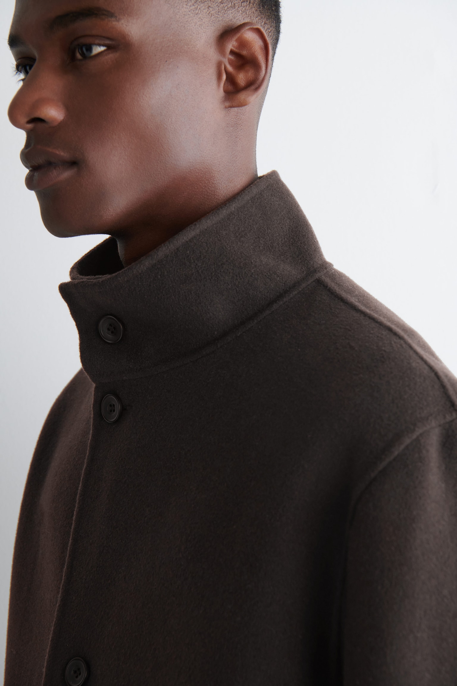 DOUBLE-FACED WOOL FUNNEL NECK JACKET - DARK BROWN | COS