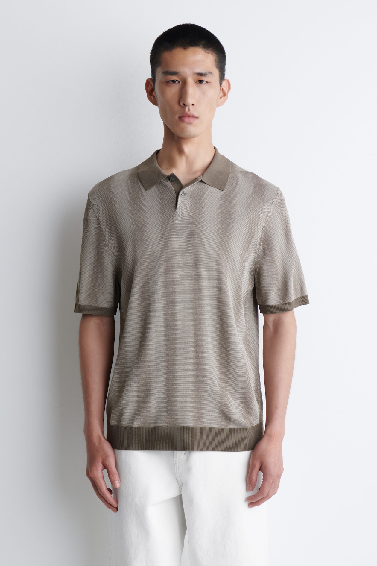DIFFUSED-STRIPE KNITTED POLO SHIRT - MOLE / STRIPED | COS