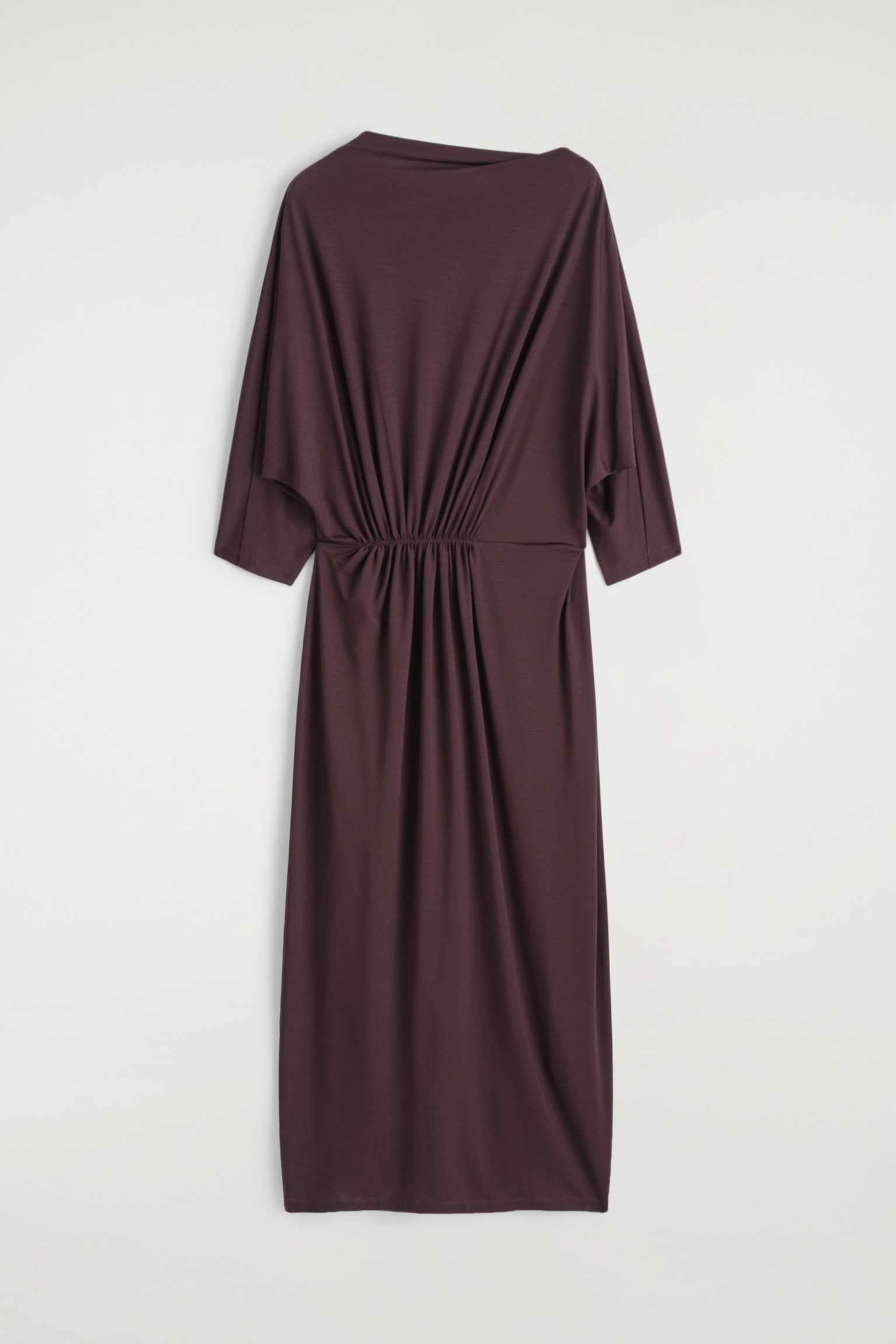 GATHERED-WAIST DRAPED MIDI DRESS - BURGUNDY | COS