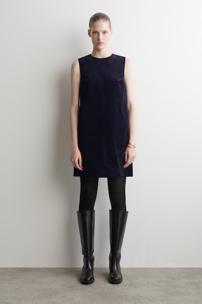 CORDUROY MINI SHIFT DRESS - NAVY | COS