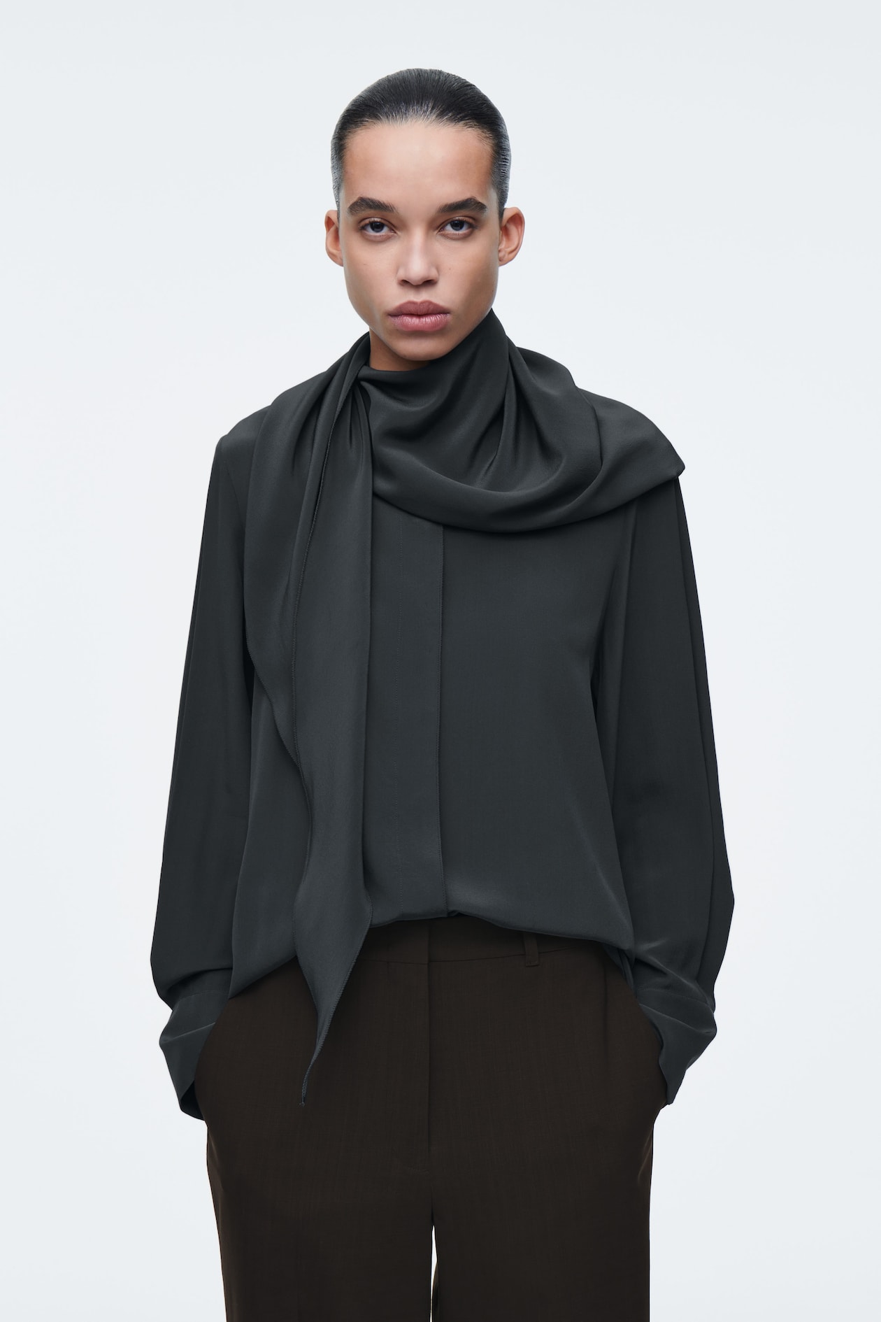 SILK SCARF-DETAIL SHIRT - ANTHRACITE | COS