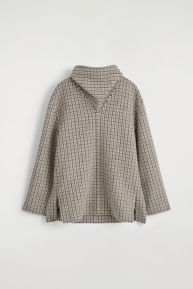 BLOUSE À ÉCHARPE ET CARREAUX EN LAINE DOUBLE FACE - BEIGE / CARREAUX ...