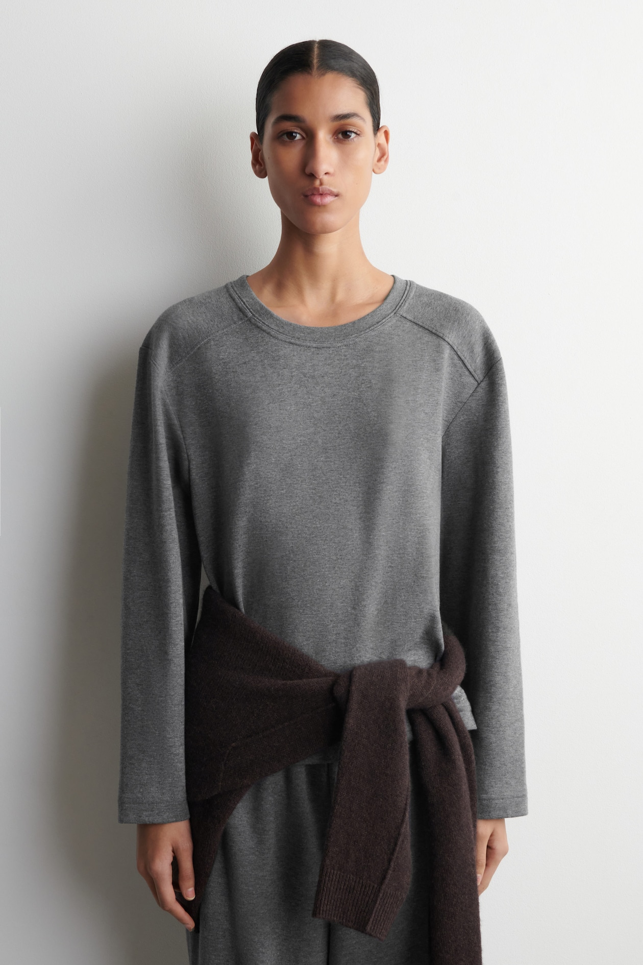 COTTON LONG-SLEVELED TOP - GRAY MÉLANGE | COS
