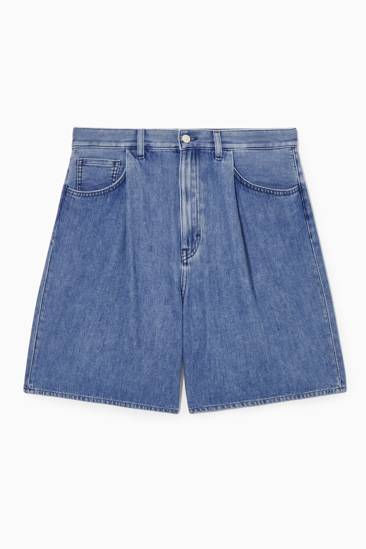 PLEATED A-LINE DENIM SHORTS - BLUE | COS DE