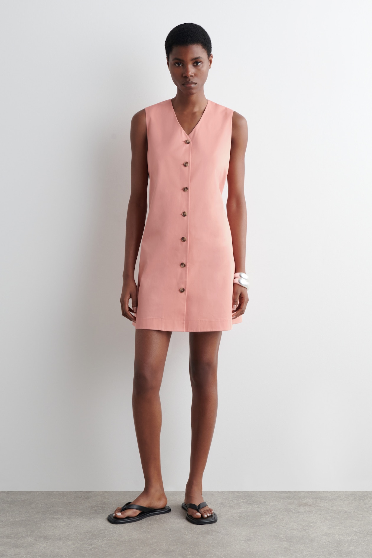 BUTTONED PIMA COTTON MINI DRESS - PINK | COS